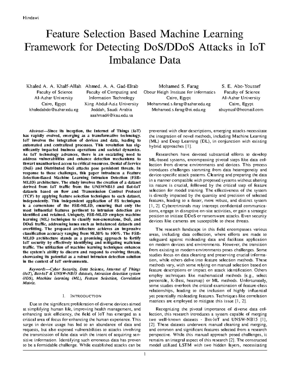 Paper IOT Khaled - Feature Selection Based Machine Learning Framework ...