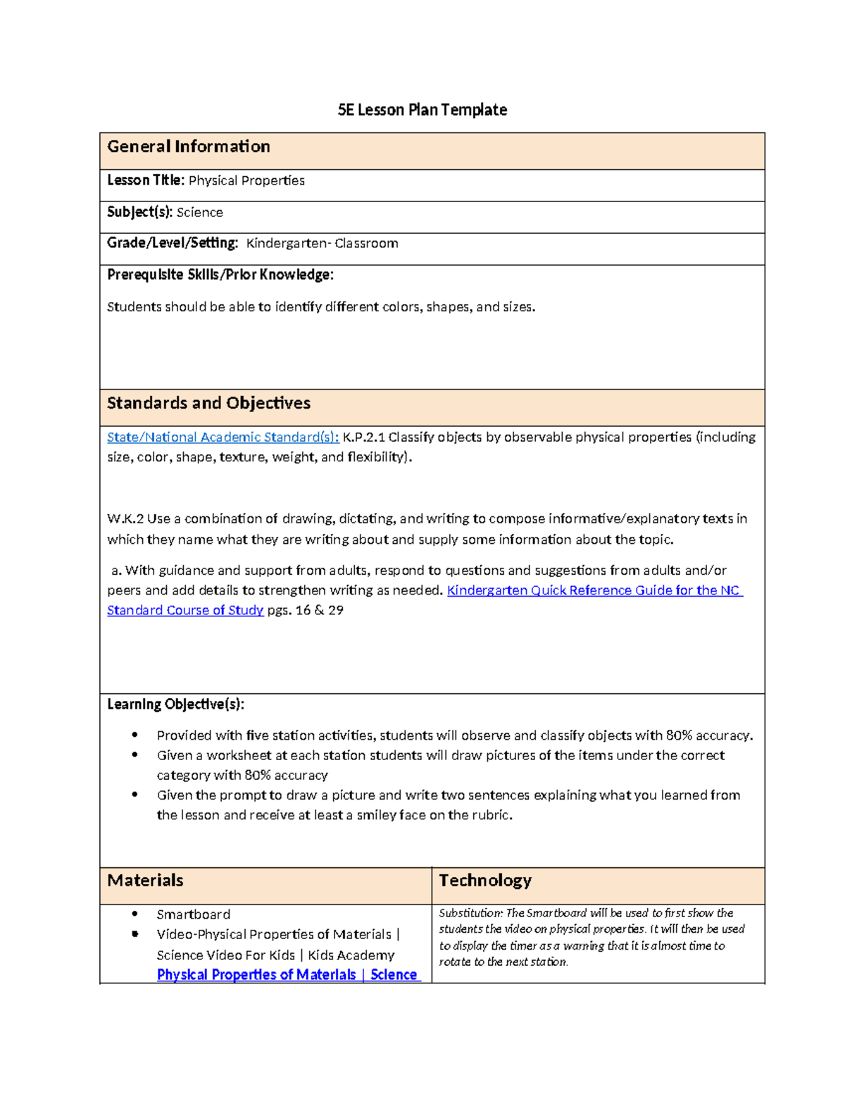 C382 Science Methods - 5E Lesson Plan Template General Information ...