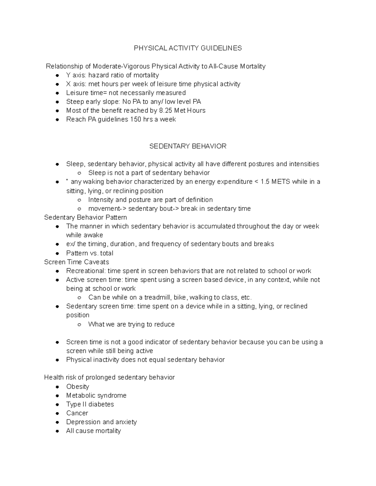 Physical Activity and Sedentary Behavior Review - PHYSICAL ACTIVITY ...