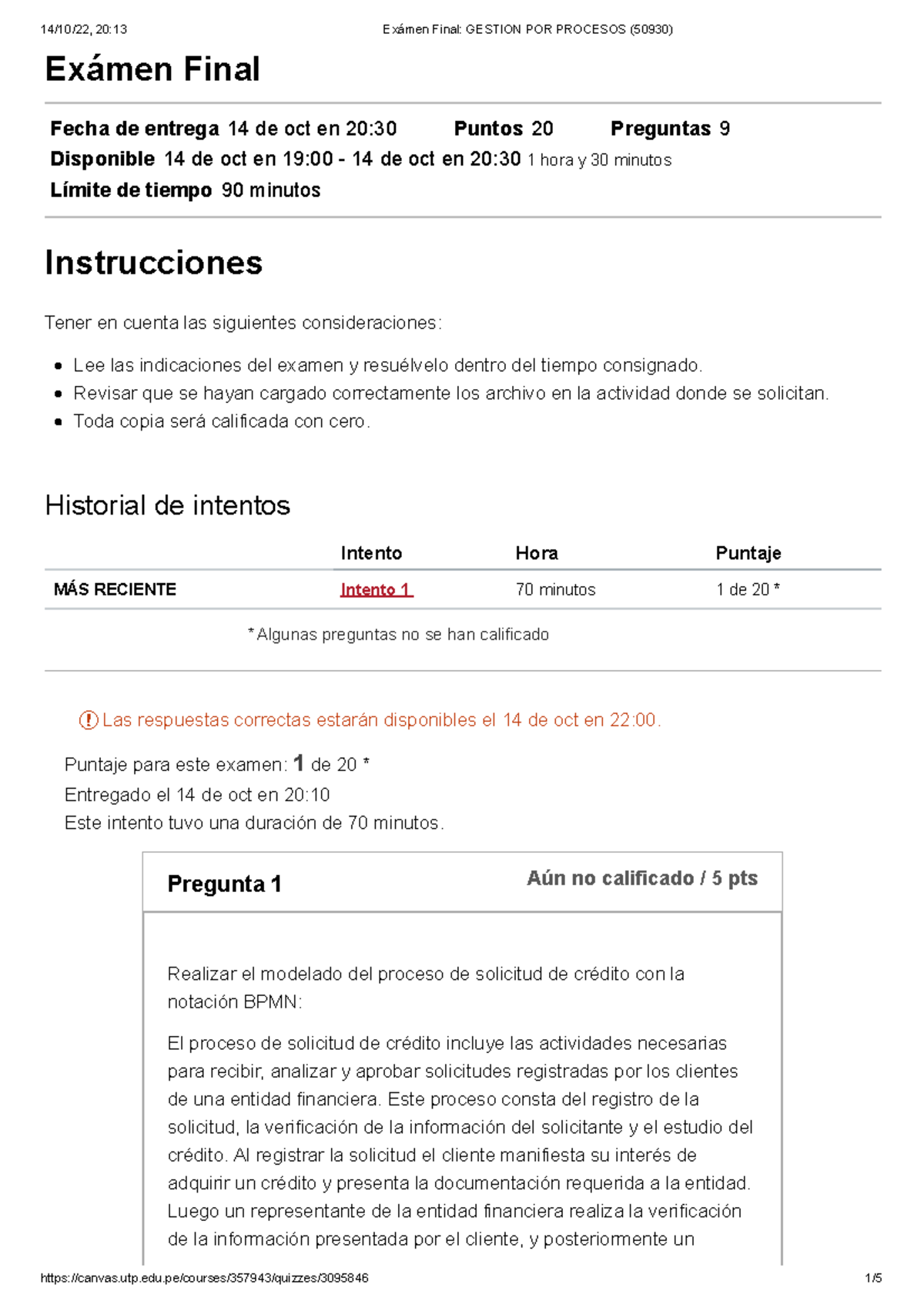 Exámen Final Gestion POR Procesos (50930) - * Algunas preguntas no se han calificado Exámen ...