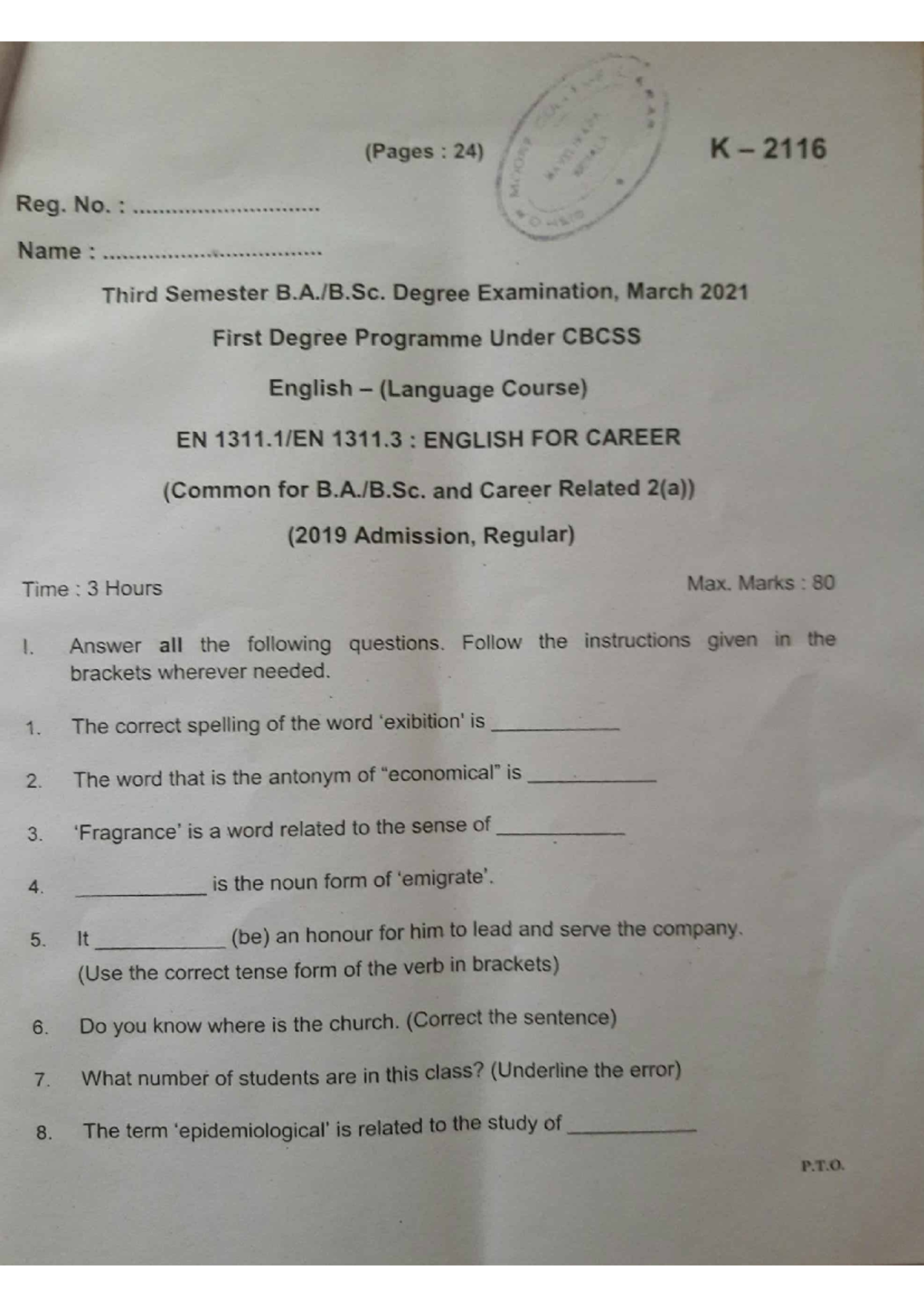 English for career regular BA BSc - English grammar and literature ...