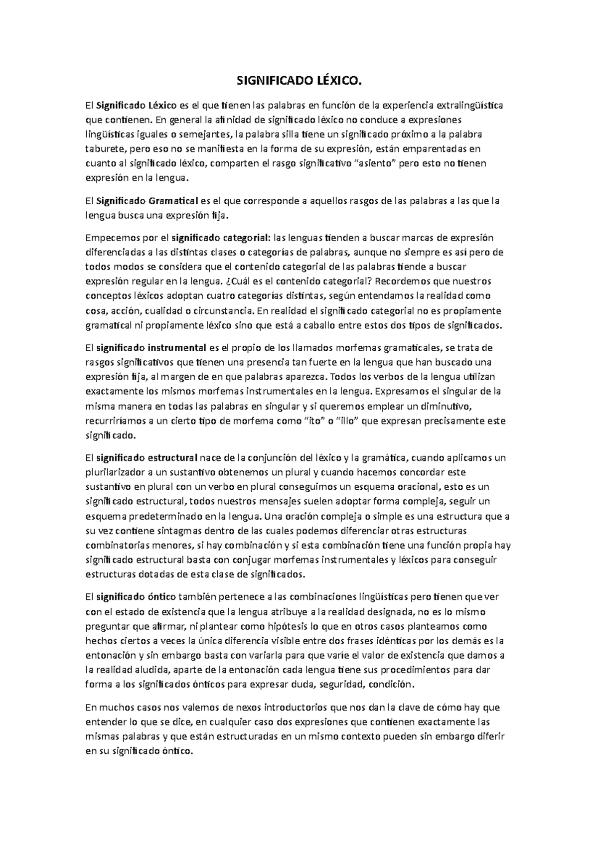 Significado lexico - SIGNIFICADO LÉXICO. El Significado Léxico es el ...