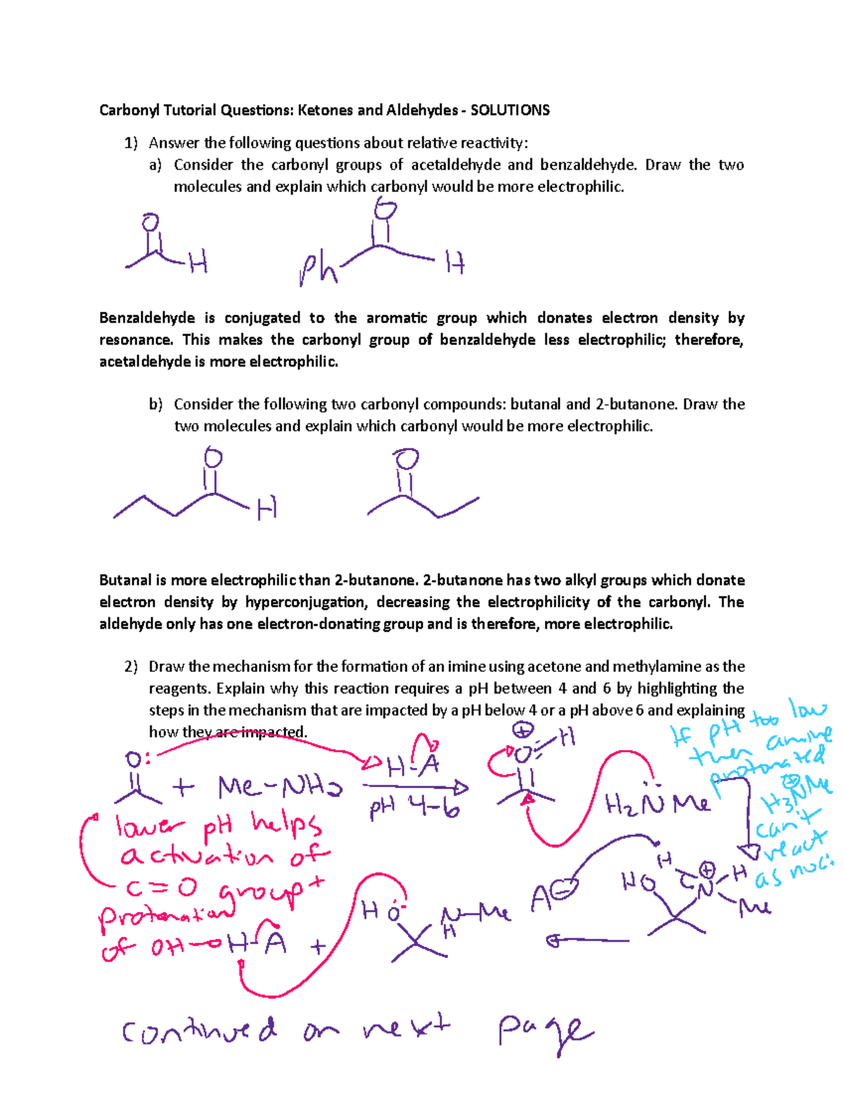 Ketone and Aldehydes Tutorial Solutions - Carbonyl Tutorial Questions ...
