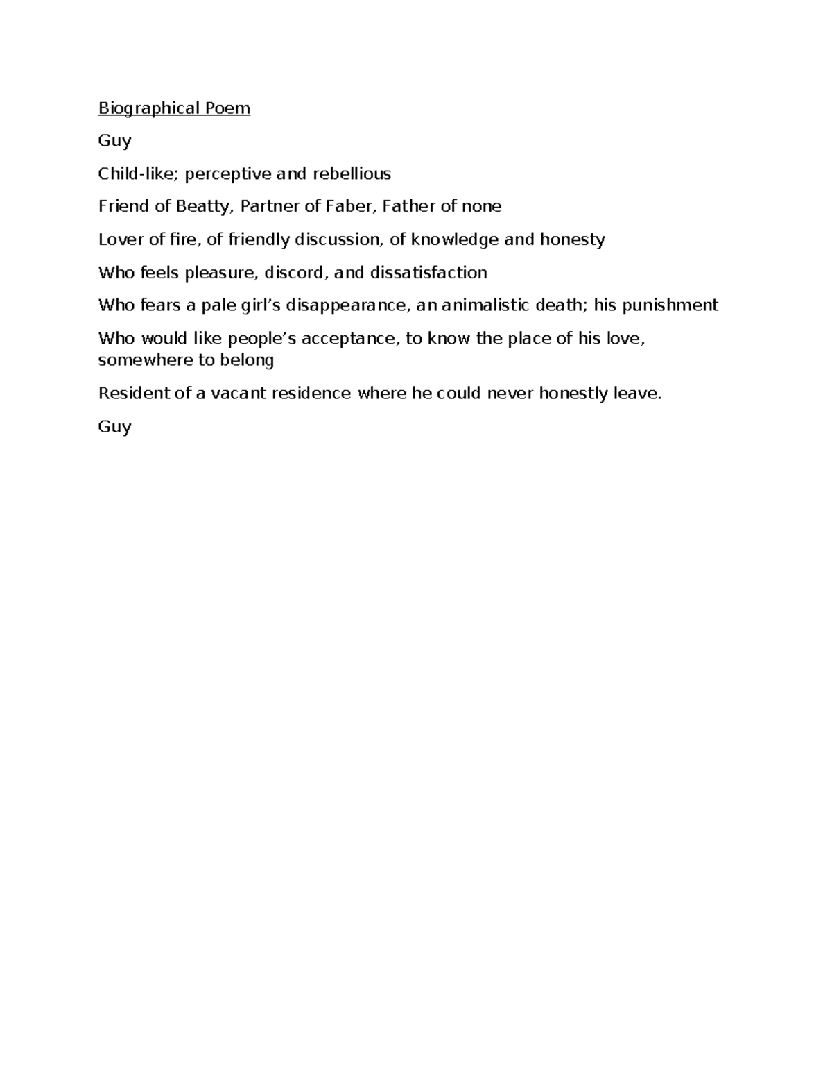 Bio Poem copy - Summary Computer science - Biographical Poem Guy Child ...