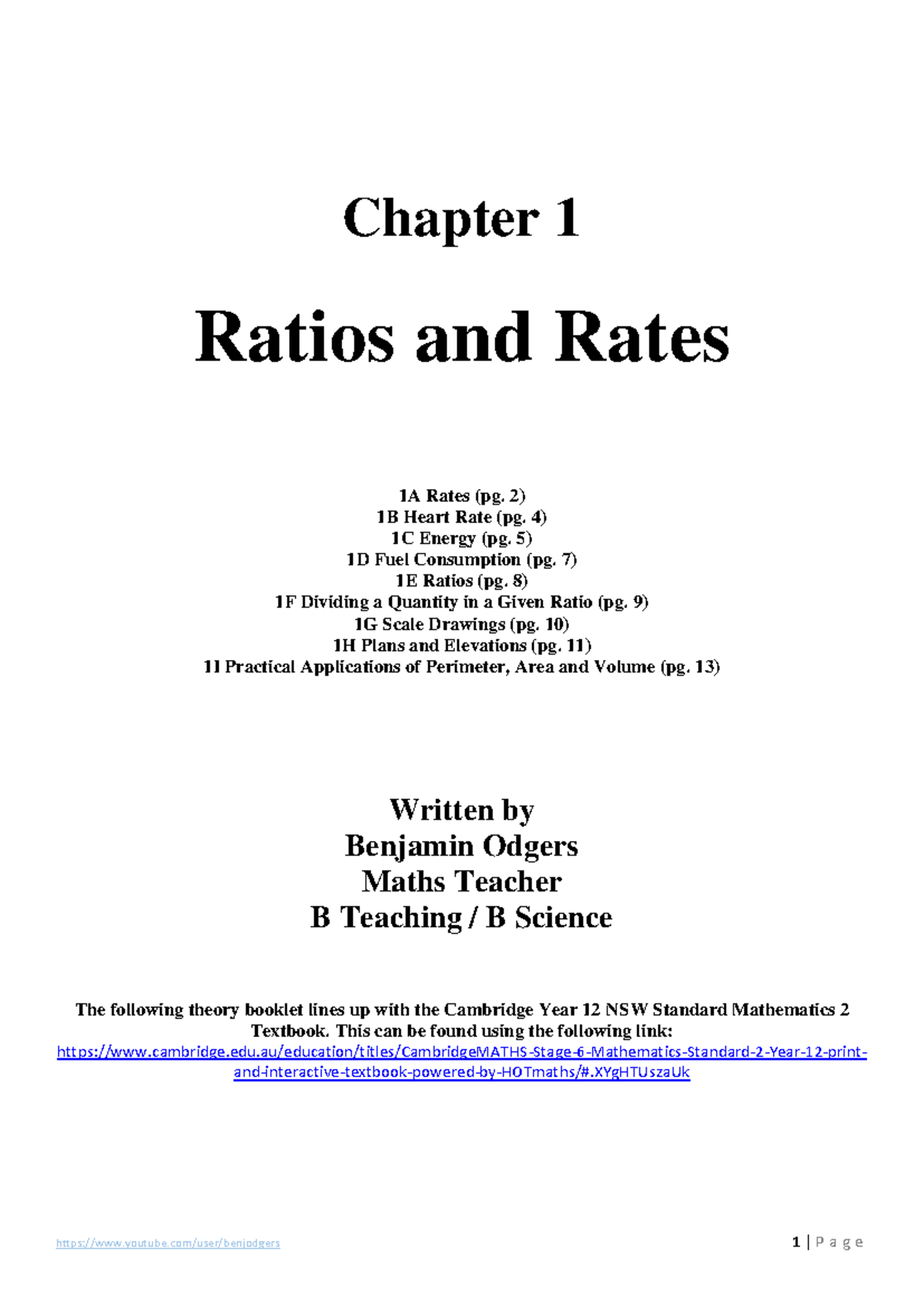 Chapter 1 Theory Booklet - Ratios and Rates (with You Tube links ...