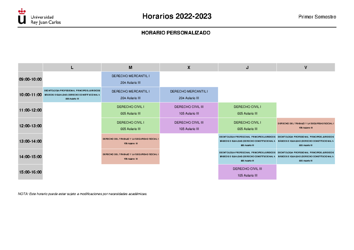 Horario - Horarios 2022-2023 Primer Semestre Asignaturas y profesores Asignatura Semestre ...