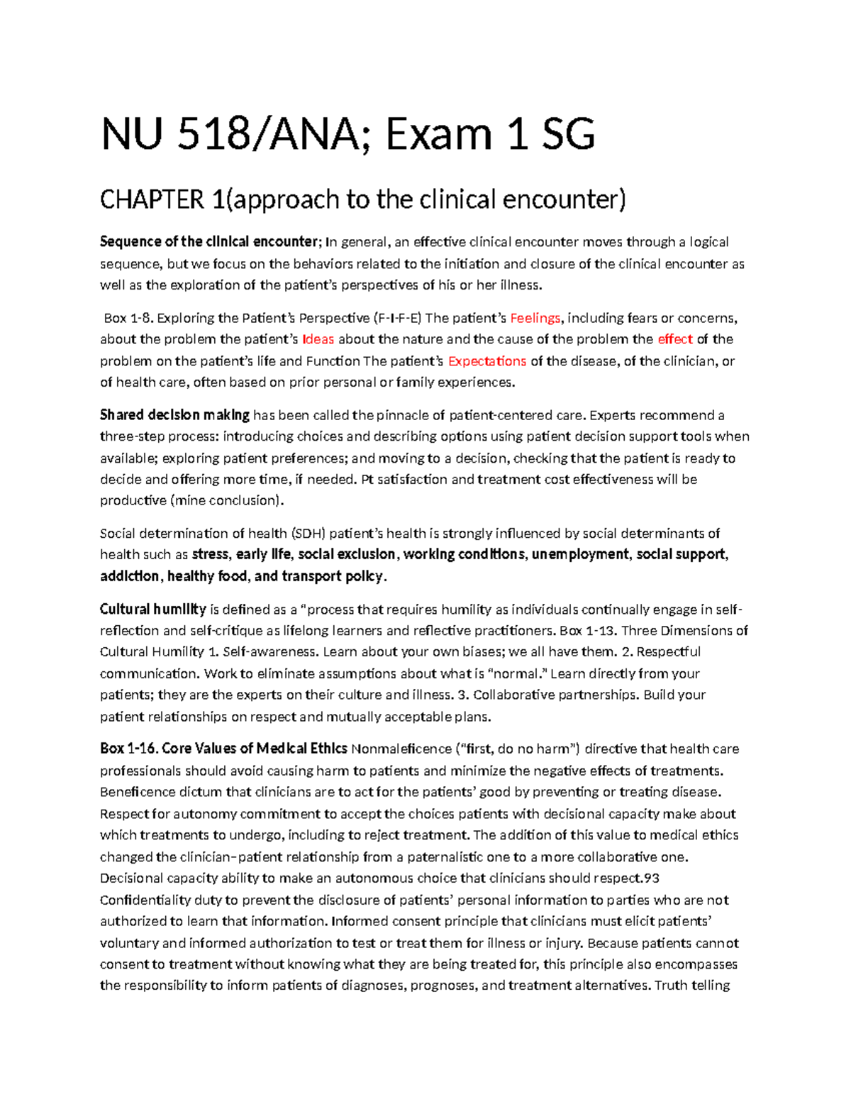 NU 518 - Study guide for exam 1 - NU 518/ANA; Exam 1 SG CHAPTER 1 ...
