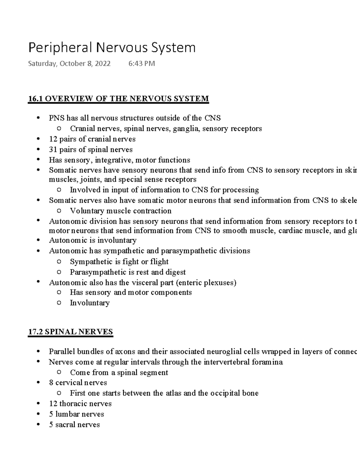 Peripheral Nervous System Textbook Notes - 16 OVERVIEW OF THE NERVOUS ...
