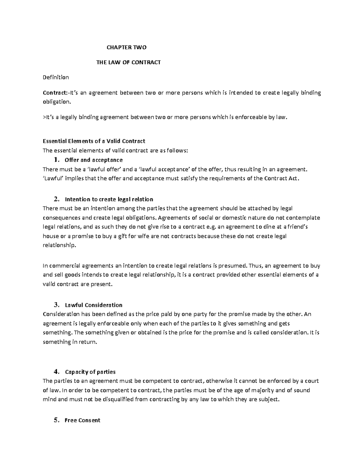 Law of contract-full topic - CHAPTER TWO THE LAW OF CONTRACT Definition ...