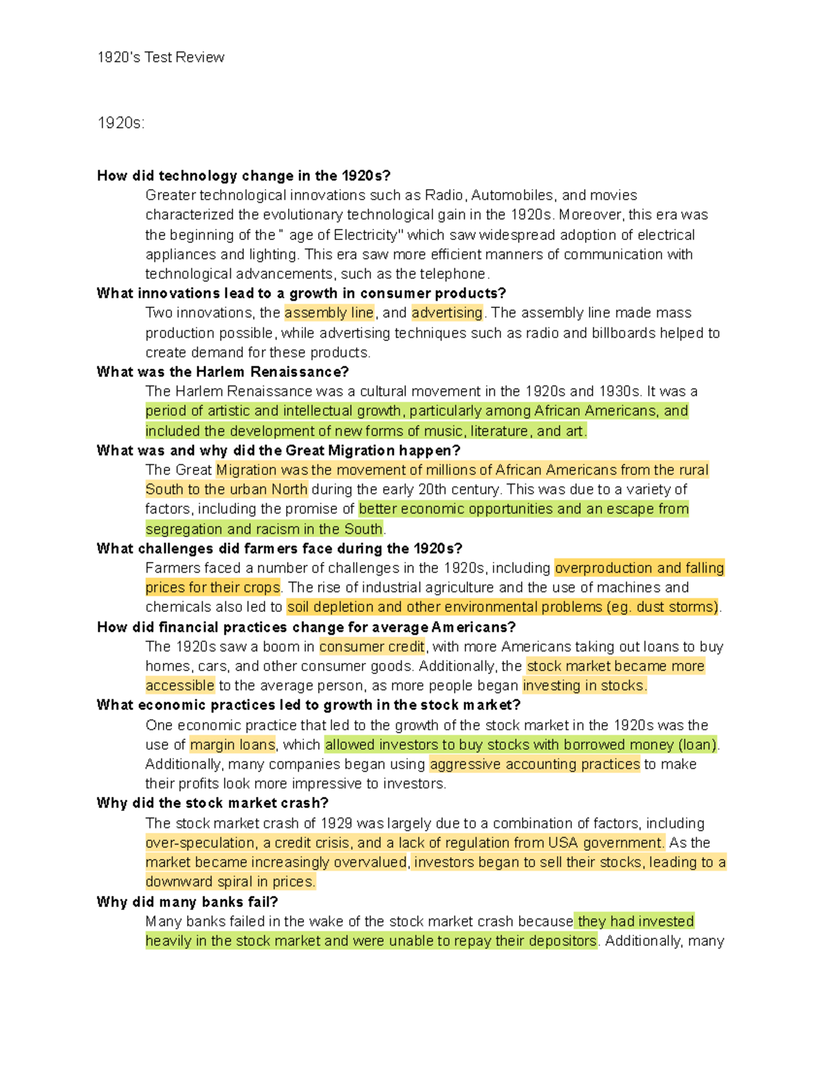 1920s test review - 1920’s Test Review 1920s: How did technology change ...