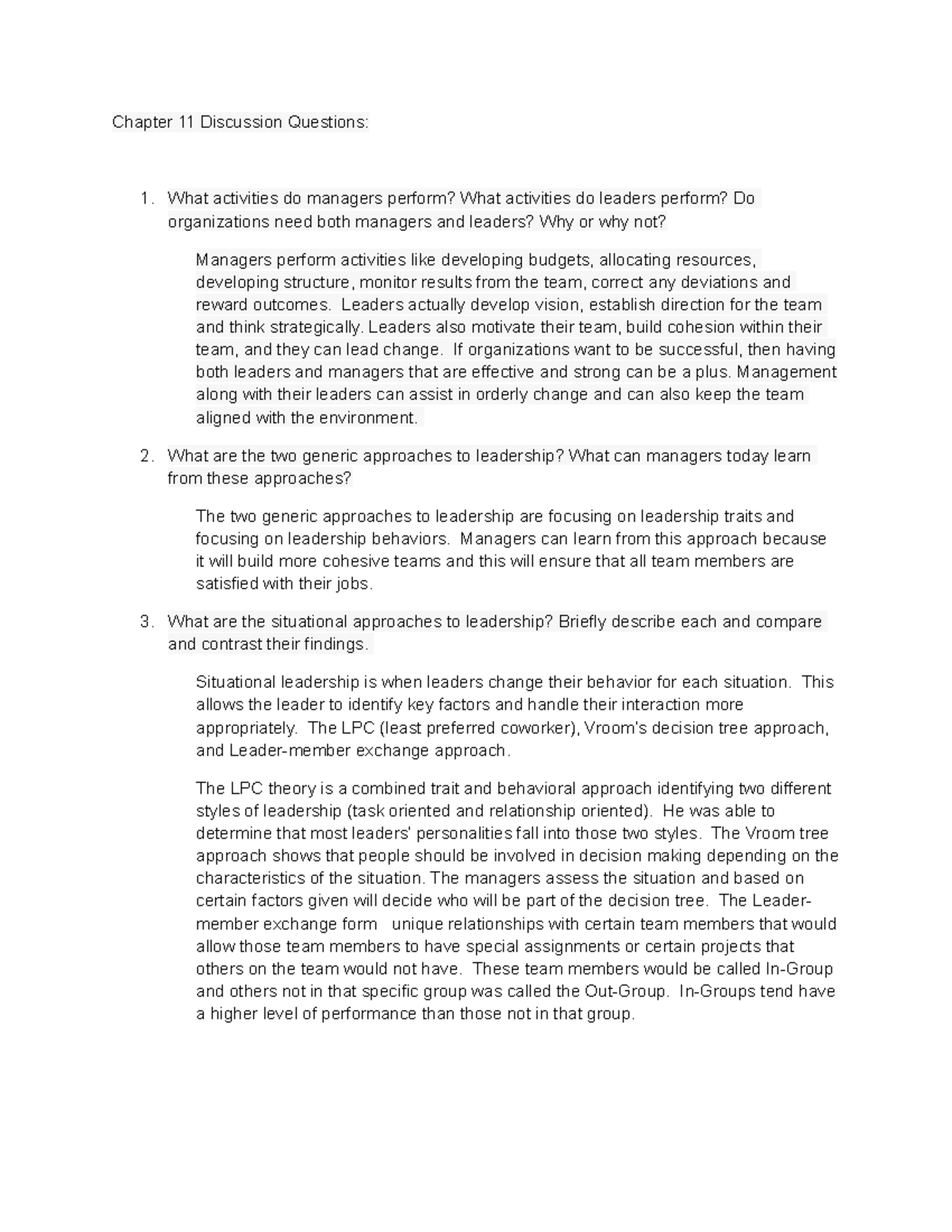 Chapter 11 Discussion Questions - Chapter 11 Discussion Questions: What ...