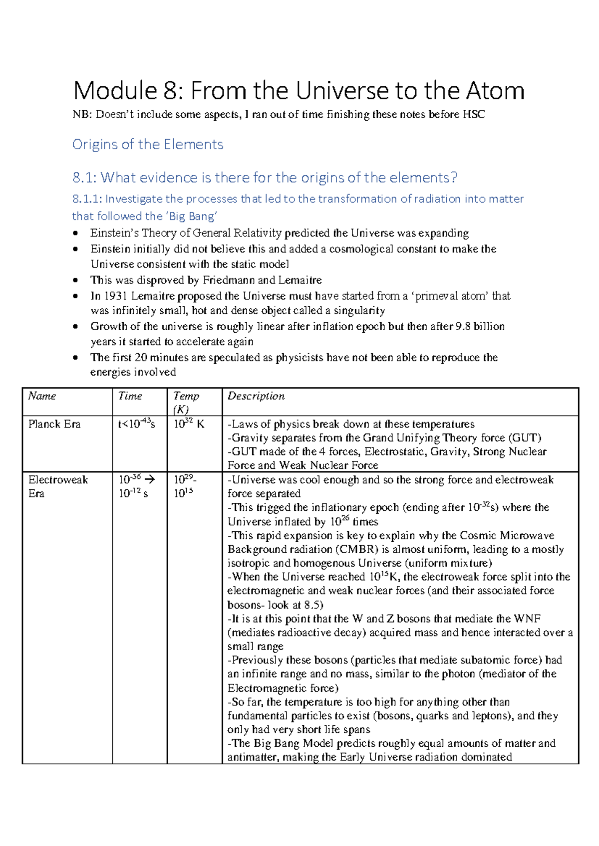 Physics Module 5 Notes - DŽĚƵůĞ Θ͗ &ƌŽŵ ƚŚĞ hŶŝǀĞƌƐĞ ƚŽ ƚŚĞ ƚŽŵ NB ...