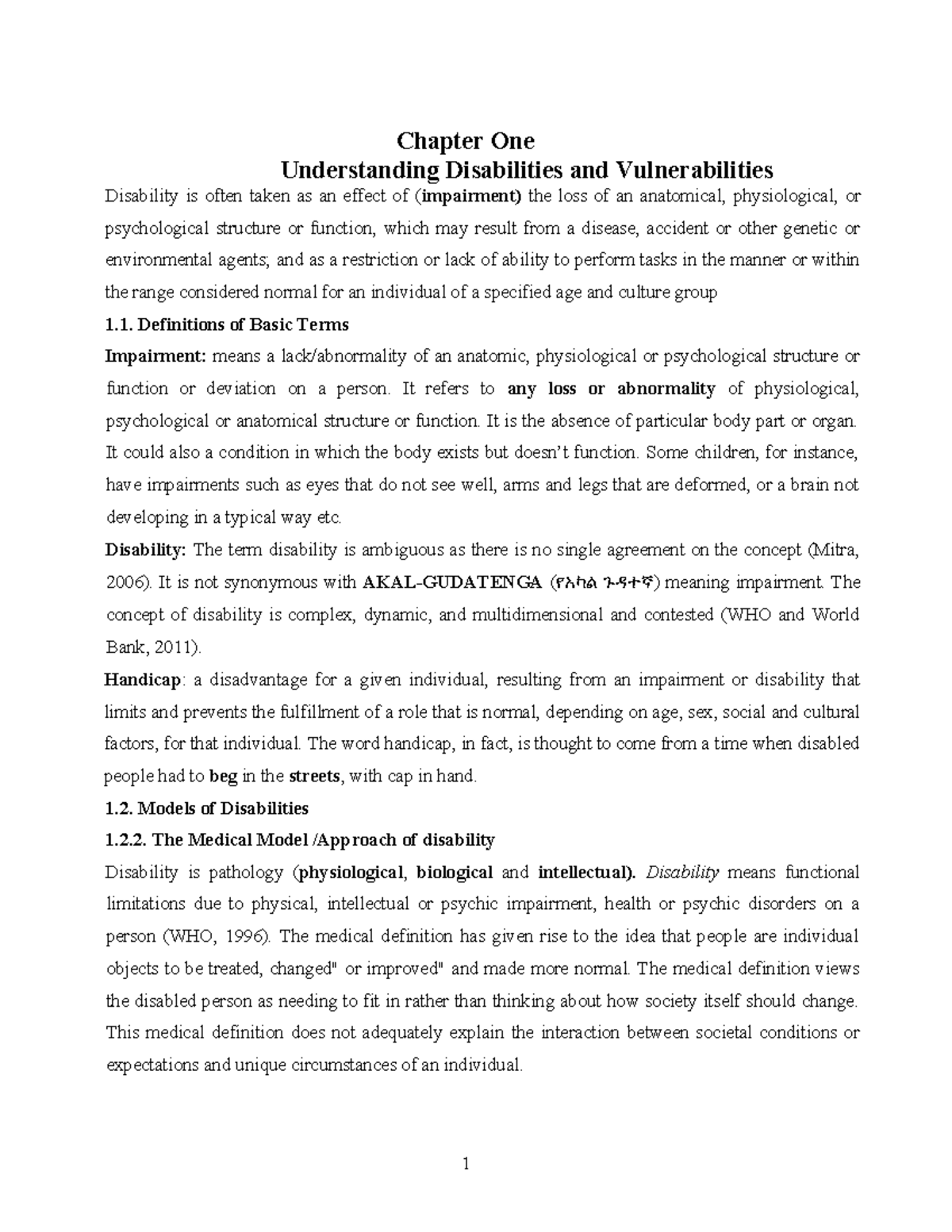 Inclusiveness course Revised(chapter 1-6) - Chapter One Understanding ...