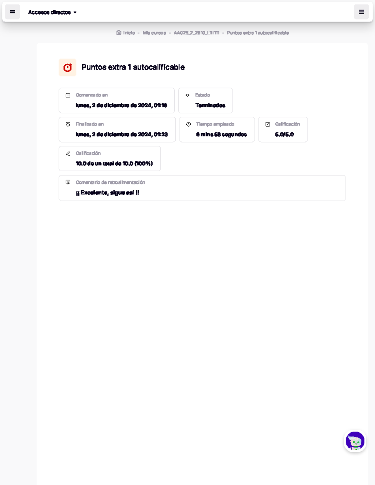 Puntos extra 1 autocalificable Cal. 10 - Planeación y control de la calidad - Comenzado en lunes ...