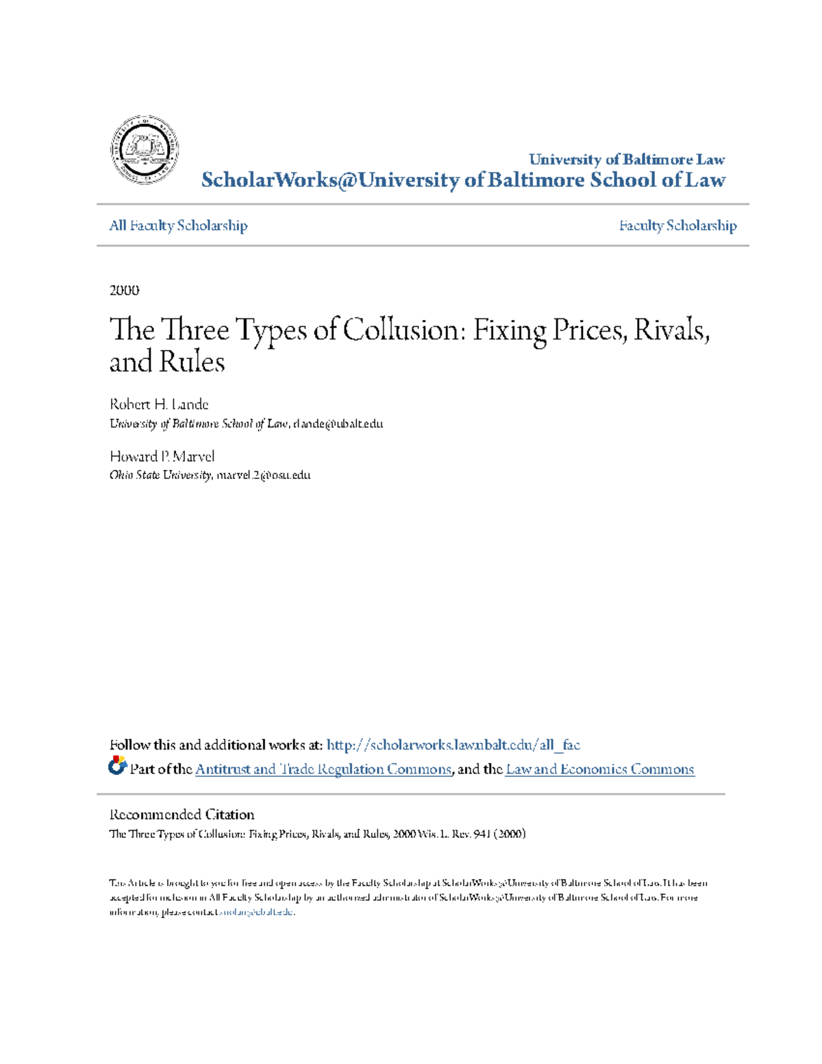 The Three Types of Collusion Fixing Prices Rivals and Rules - Lande ...