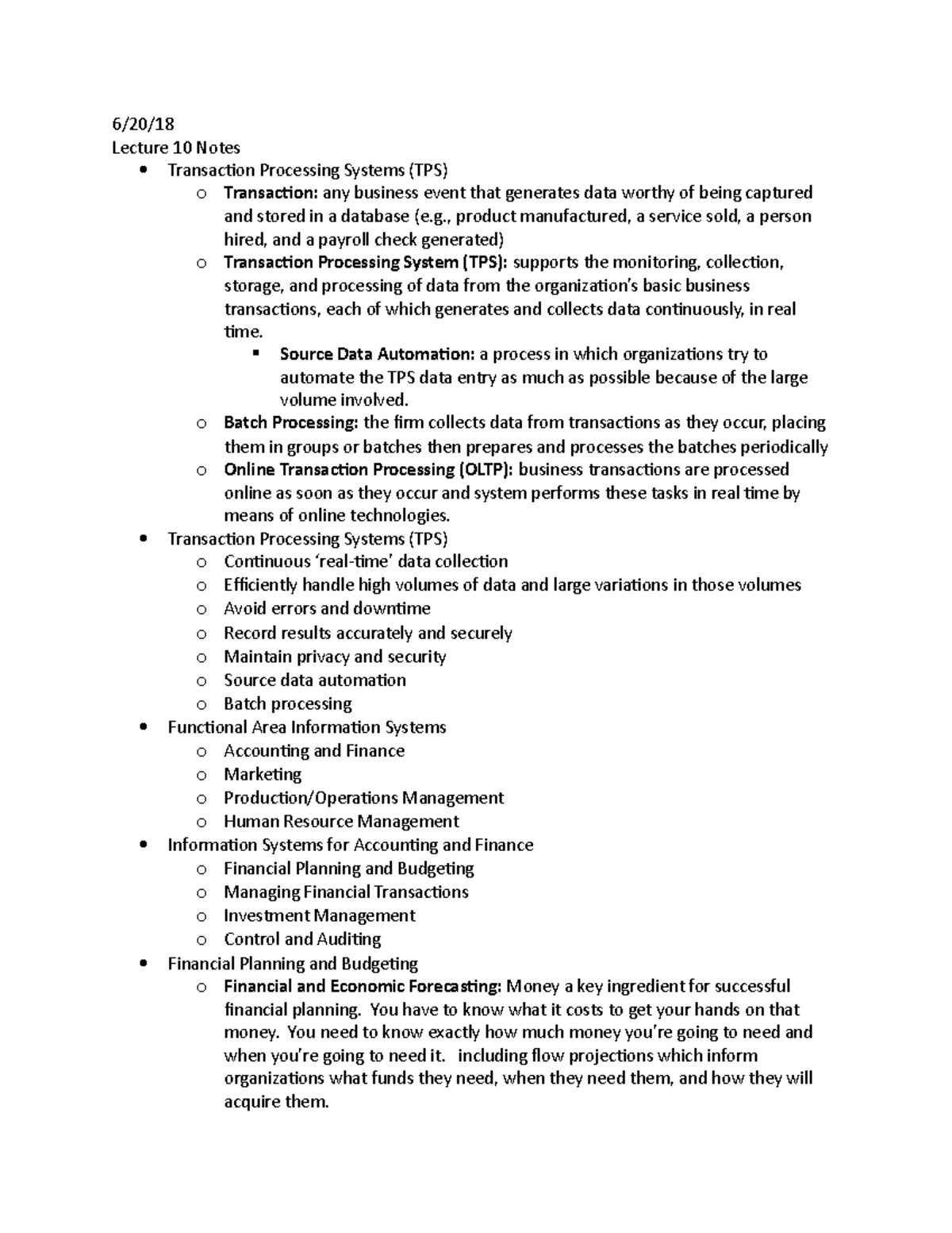 Lecture 10 Notes - 6/20/18 Lecture 10 Notes Transaction Processing ...