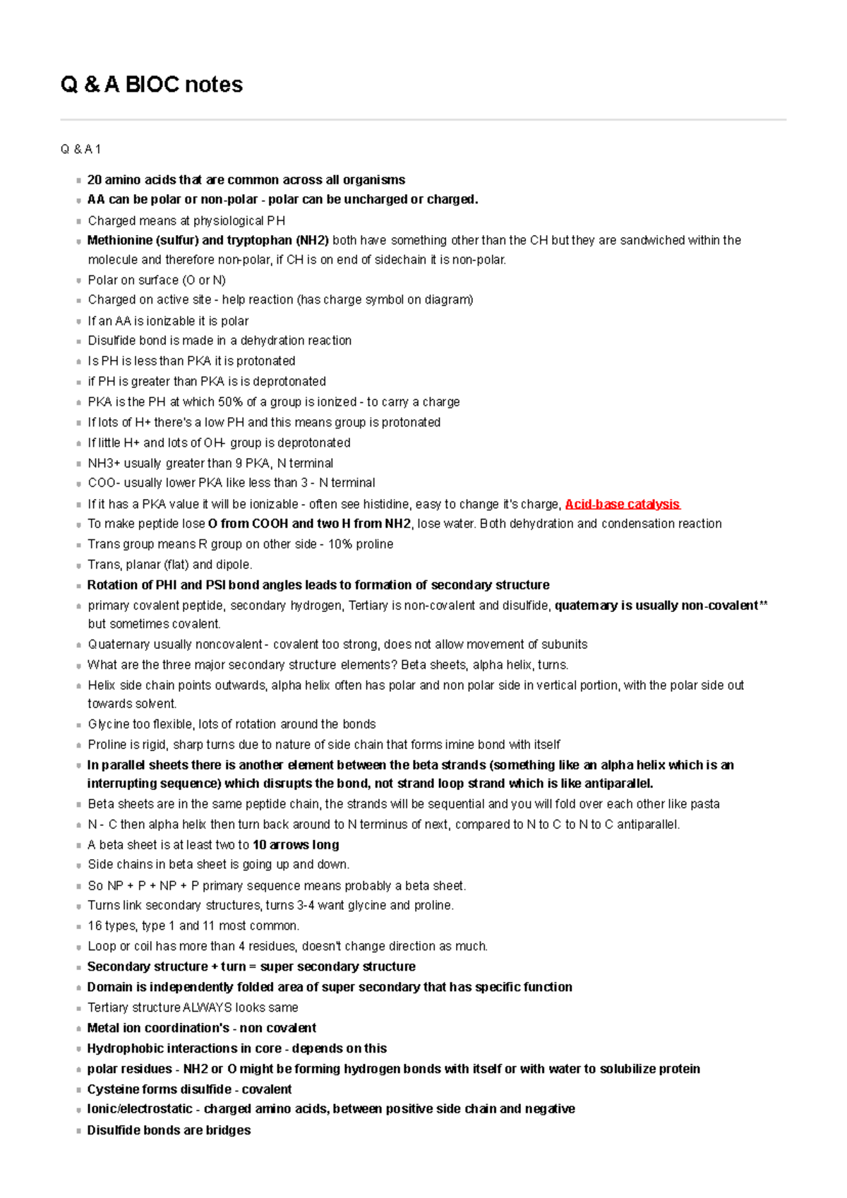 Q & A BIOC notes - Note from Q&A - Q & A BIOC notes Q & A 1 20 amino ...