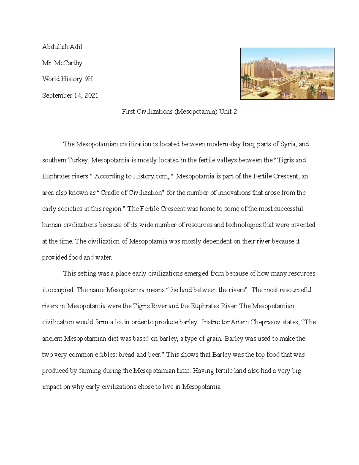 First Civilizations (Mesopotamia) Unit 2 - Abdullah Adil Mr. McCarthy ...