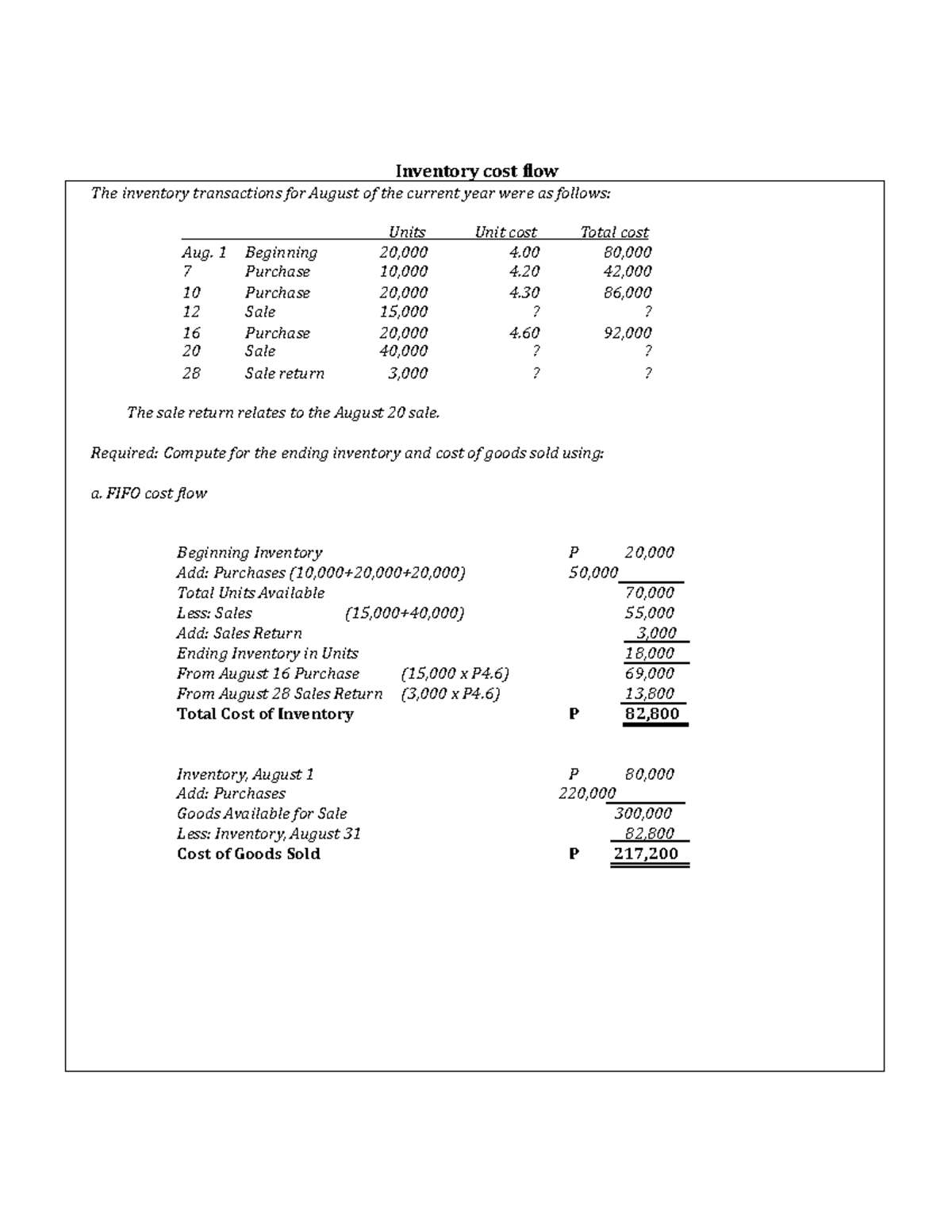 Inventory COST FLOW - Intermediate Accounting Problems - Accountancy ...