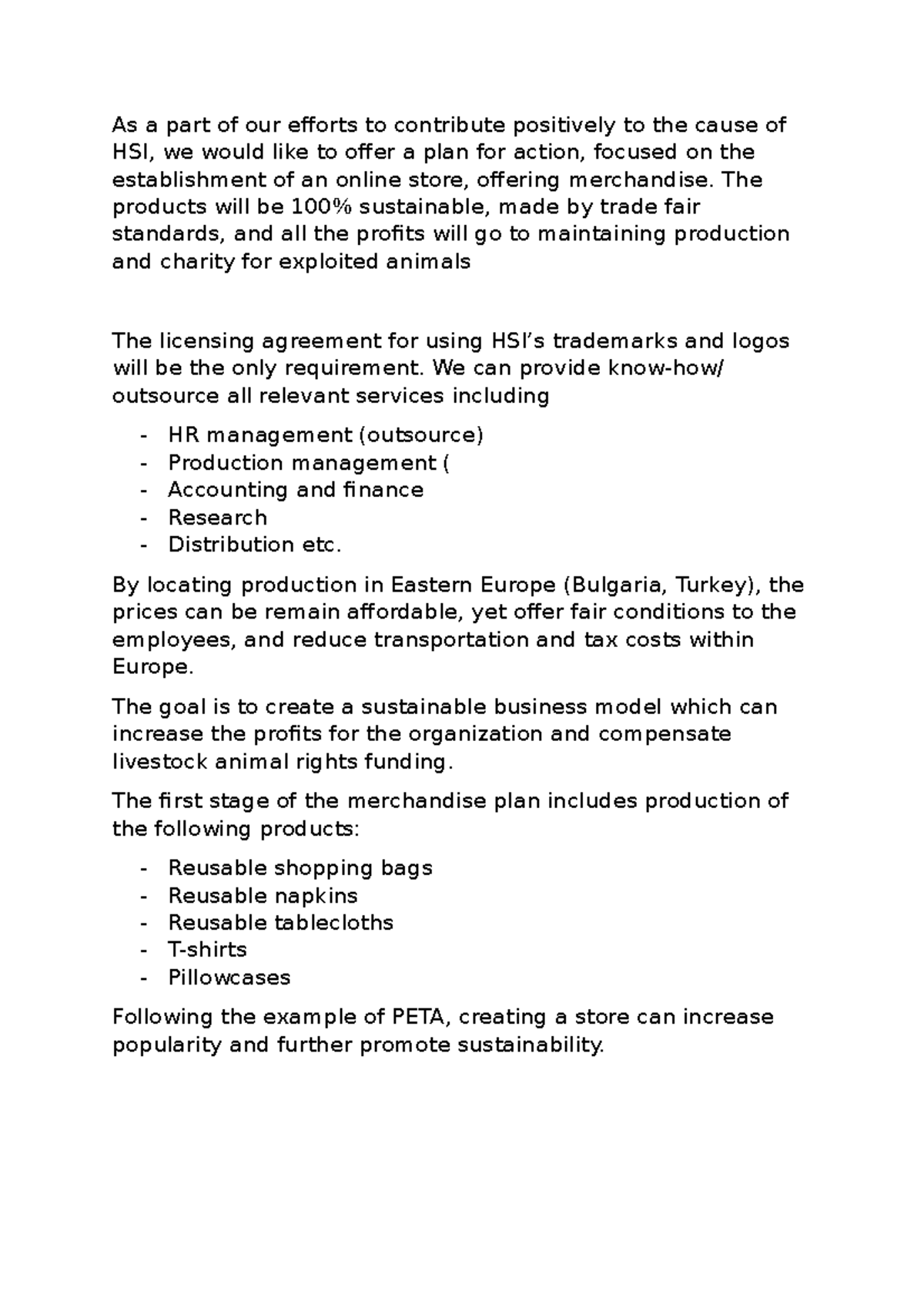 Merchandise Proposal HSI - As a part of our efforts to contribute ...
