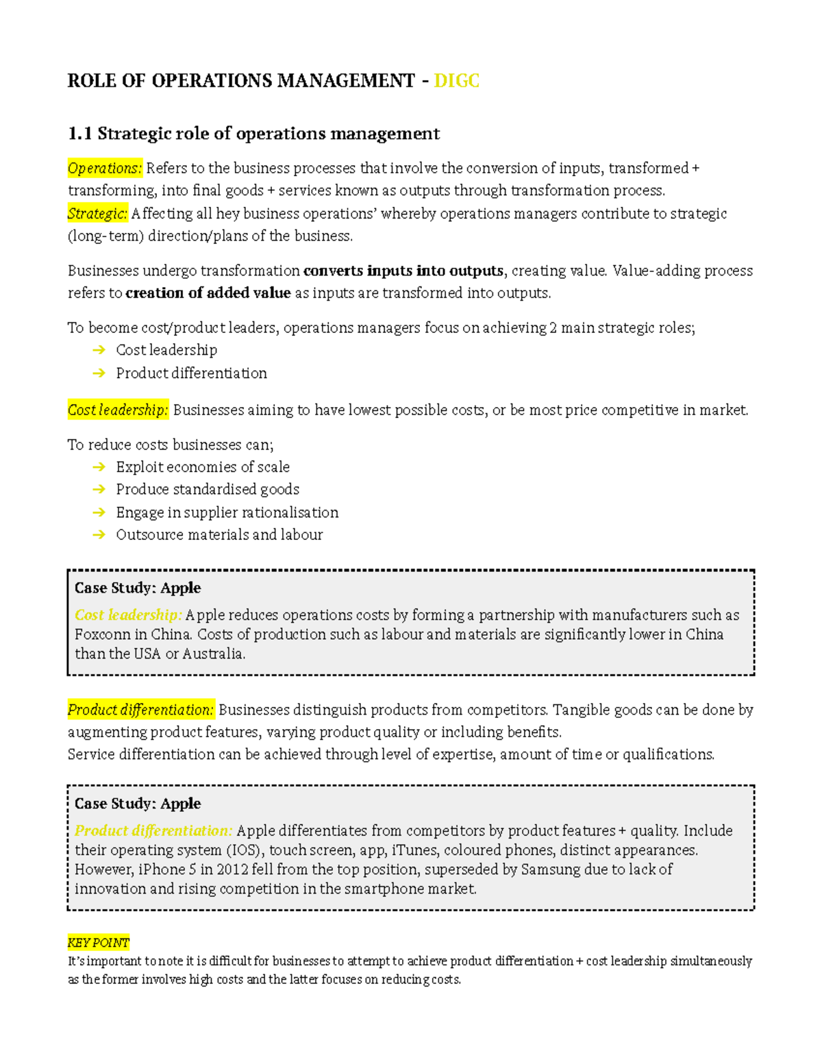 [ Business] HSC Operations Study Notes - ROLE OF OPERATIONS MANAGEMENT ...
