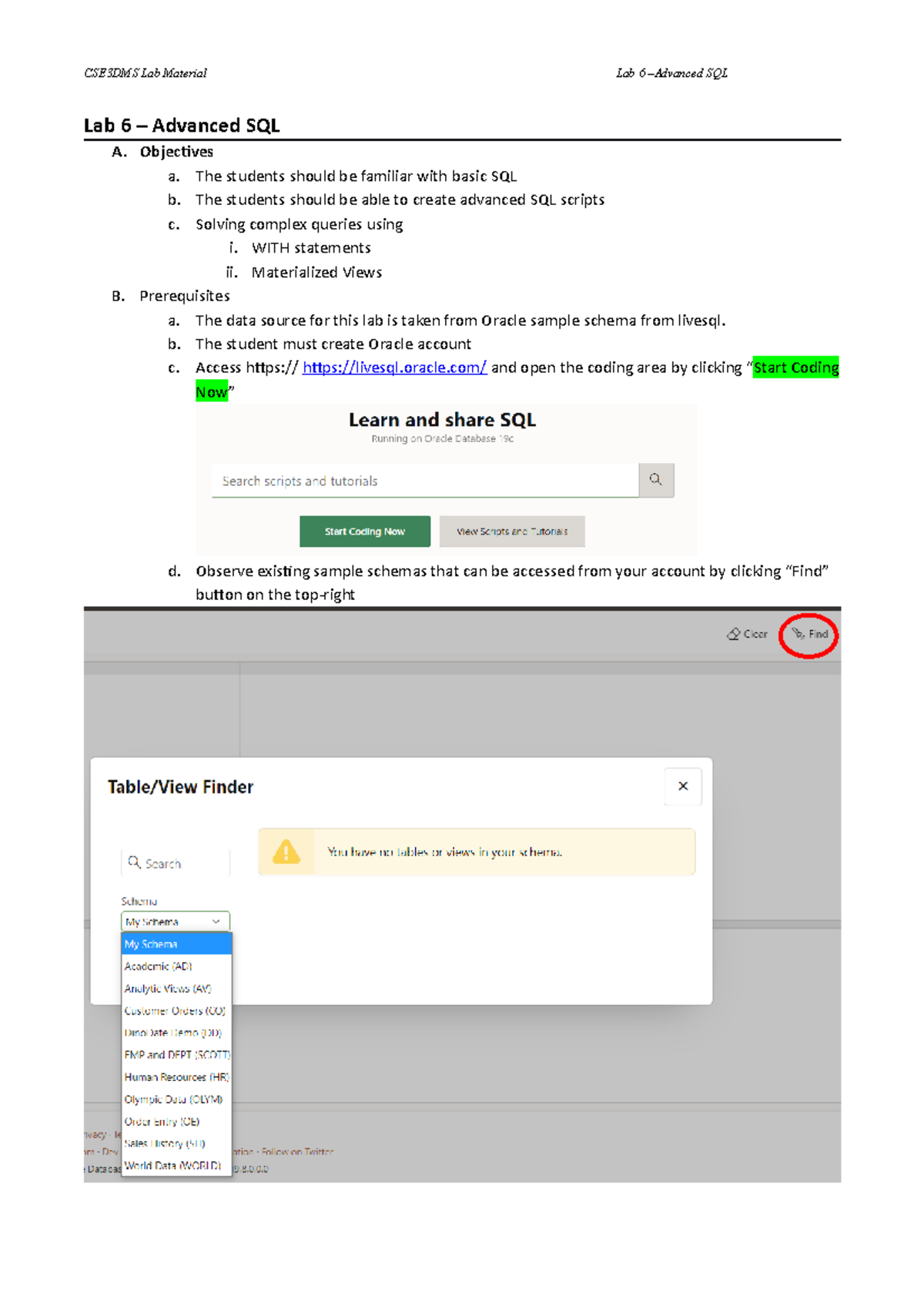 DMS Lab6 Advanced SQL-sol-2021 - Lab 6 – Advanced SQL A. Objectives a. The students should be ...