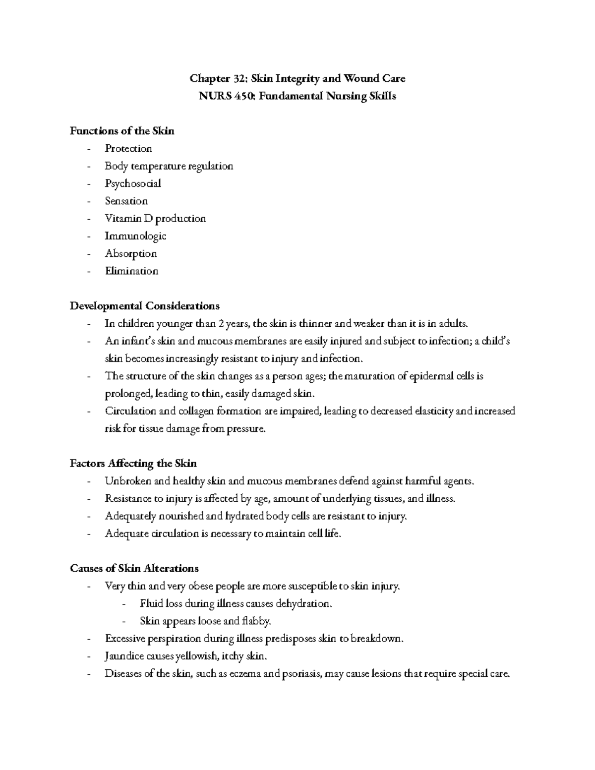 Fundamentals of Nursing Chapter 32: Skin Integrity and Wound Care Notes ...