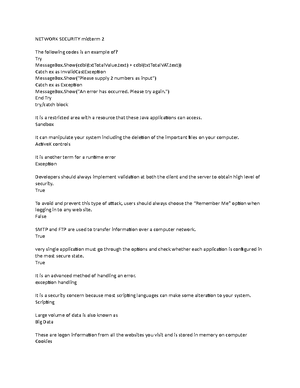 Midterm QUIZ 2 Computer AND Networking Security - MIDTERM QUIZ 2 What symbol can segregate the ...