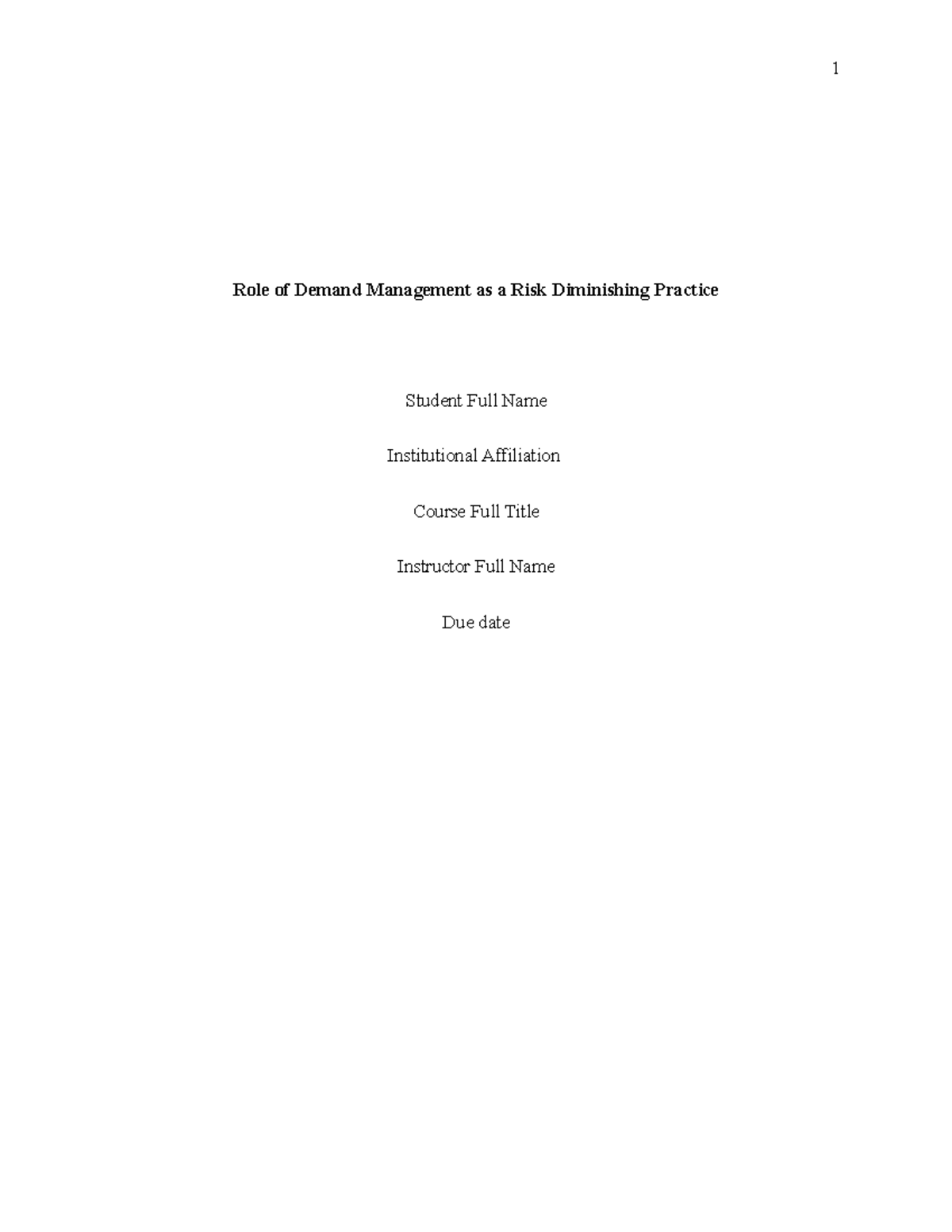 APA 7th Template - Role of Demand Management as a Risk Diminishing ...