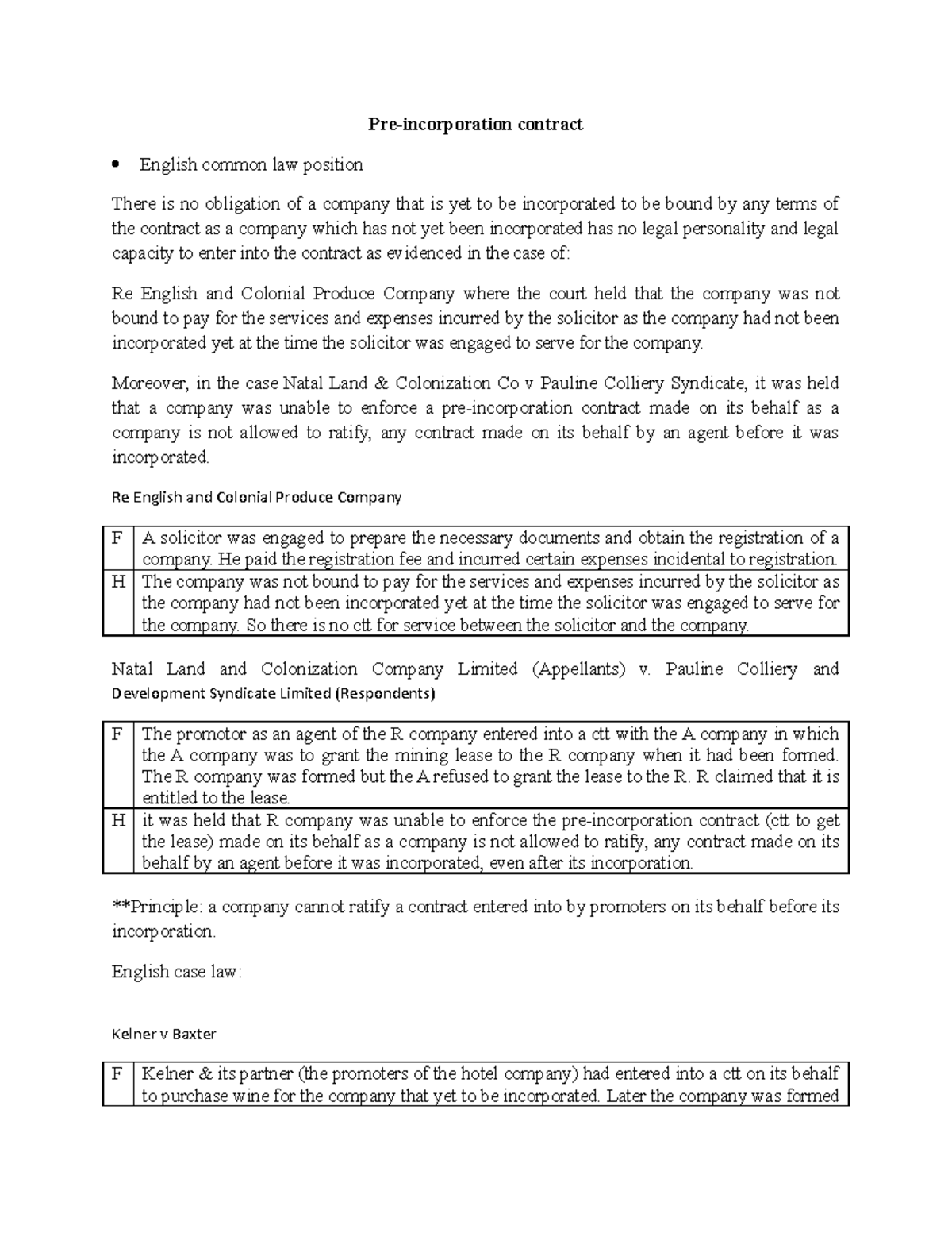 Pre-incorporation of contract - Pre-incorporation contract English ...