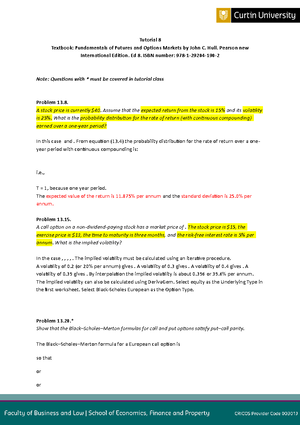 Tutorial 2 Questions - Tutorial 2 Textbook: Fundamentals of Futures and ...