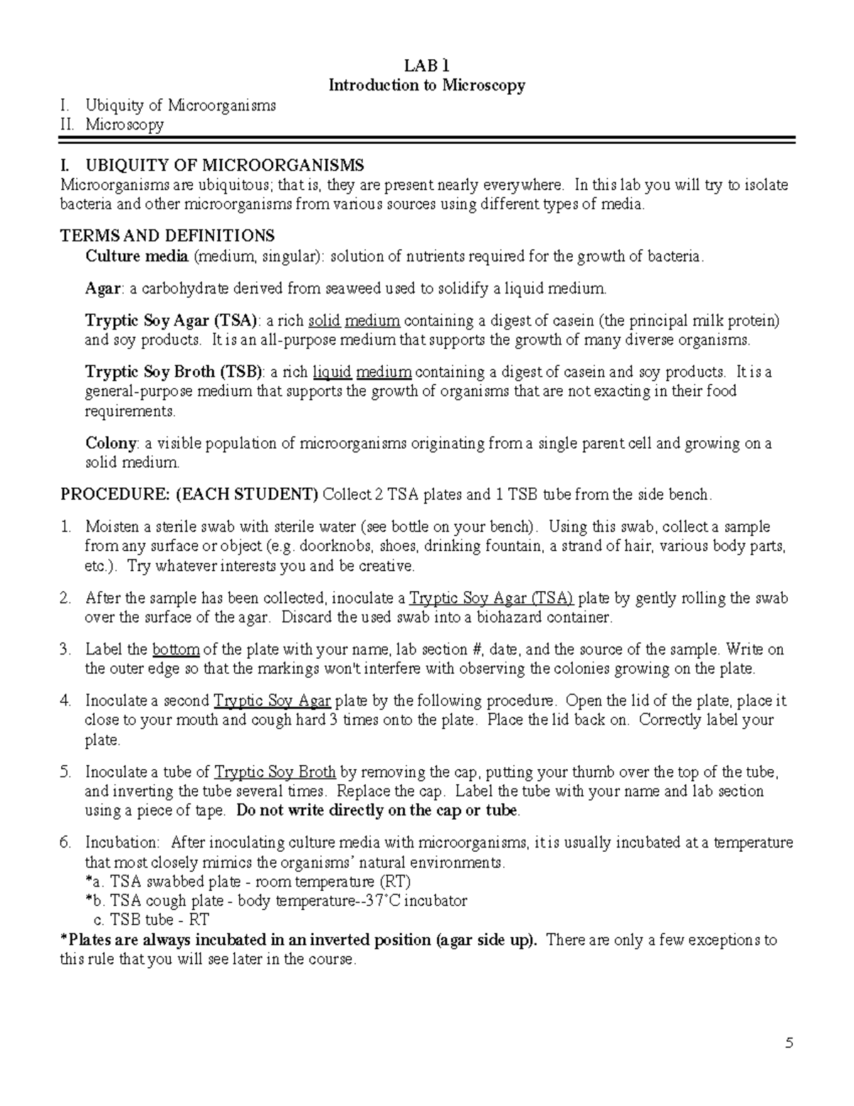 Microscopy Intro - Microscope - LAB 1 Introduction to Microscopy I ...