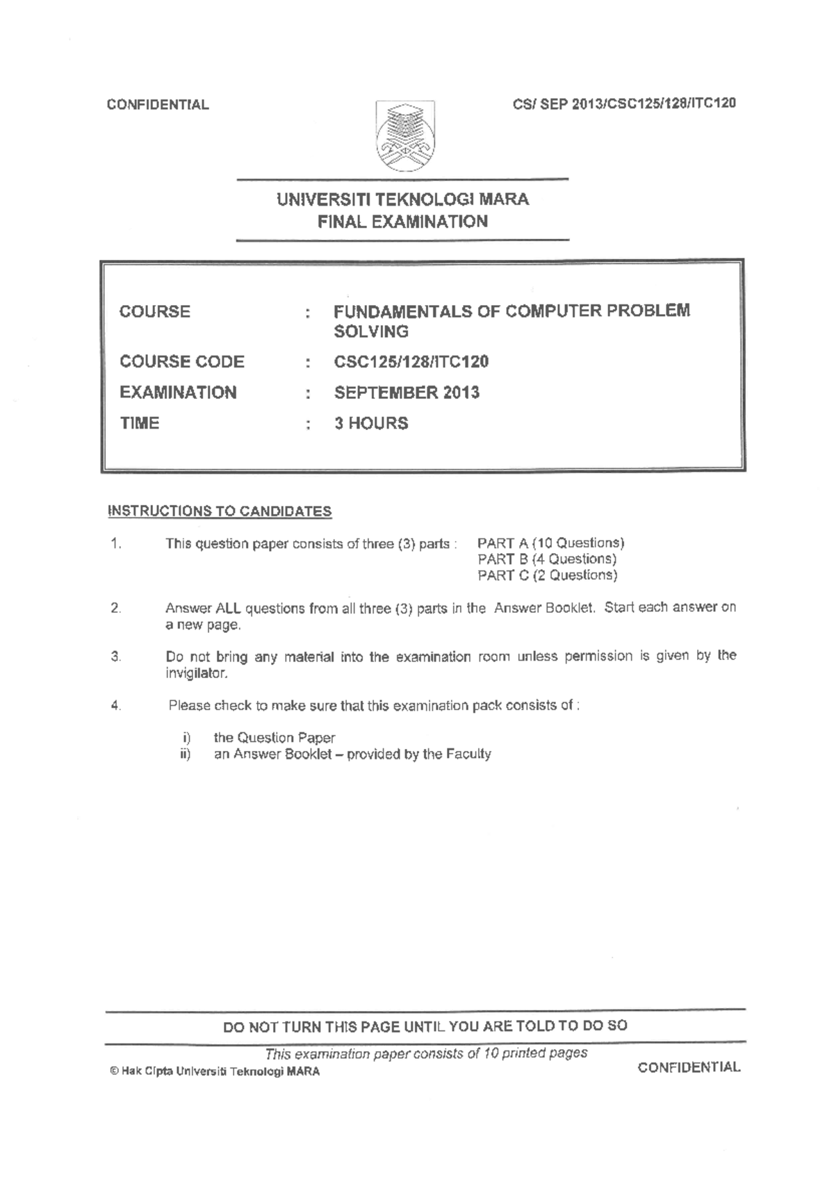 CSC125 128 ITC120_PAST EXAM QUESTION - Introduction to c++ - Studocu