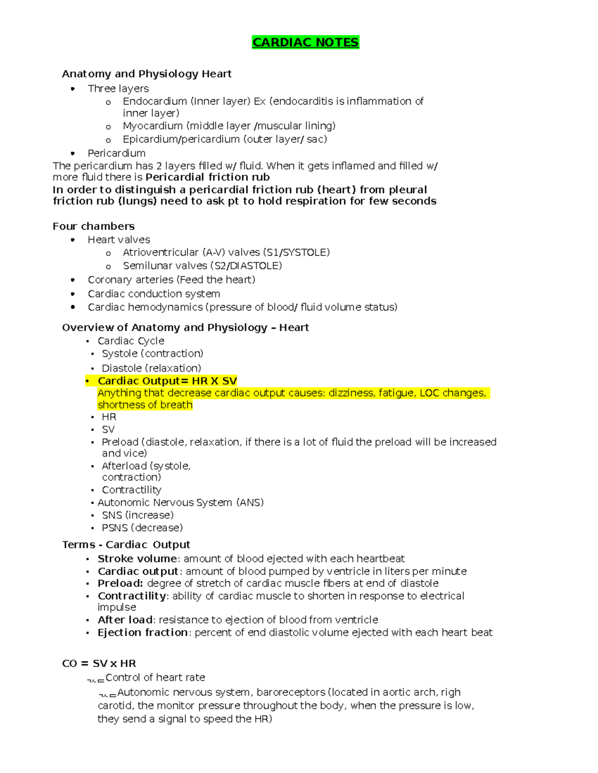 270828416 Cardiac Notes Nursing - CARDIAC NOTES Anatomy and Physiology ...