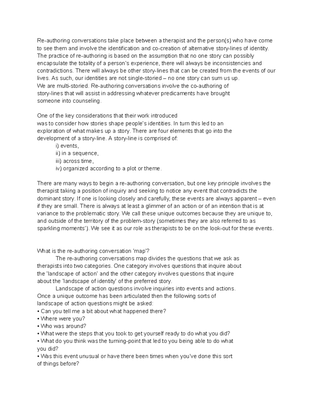 Carey Russell Notes - Re-authoring conversations take place between a ...