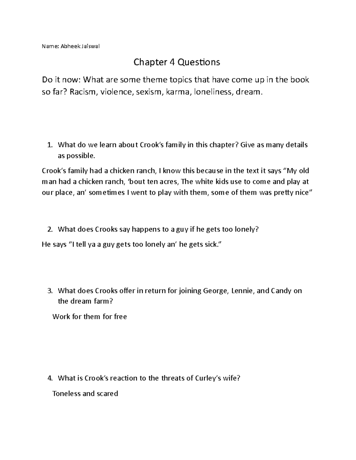 CH 4 questions - answers - Name: Abheek Jaiswal Chapter 4 Questions Do ...