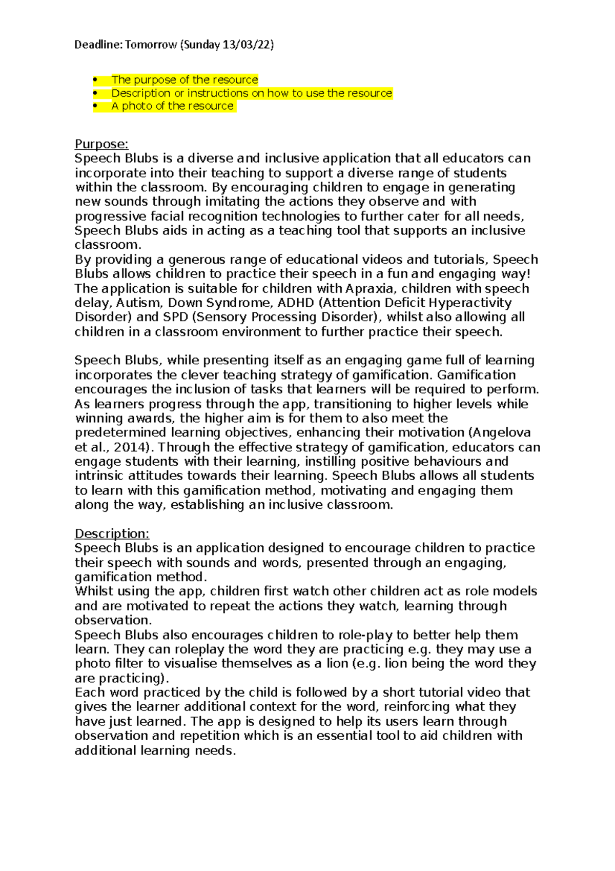Assignment 2 Inclusive ED notes - Deadline: Tomorrow (Sunday 13/03/22 ...