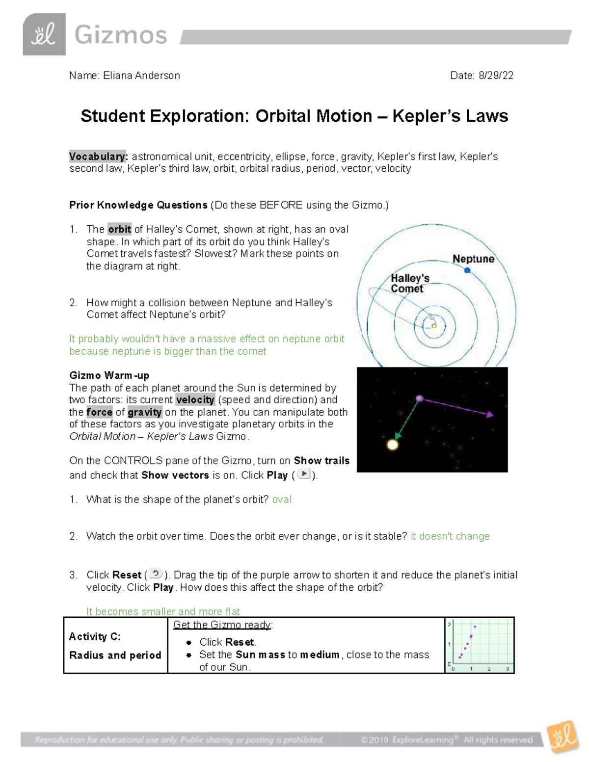 Copy of Gizmo- Orbital Motion - Name: Eliana Anderson Date: 8/29 ...