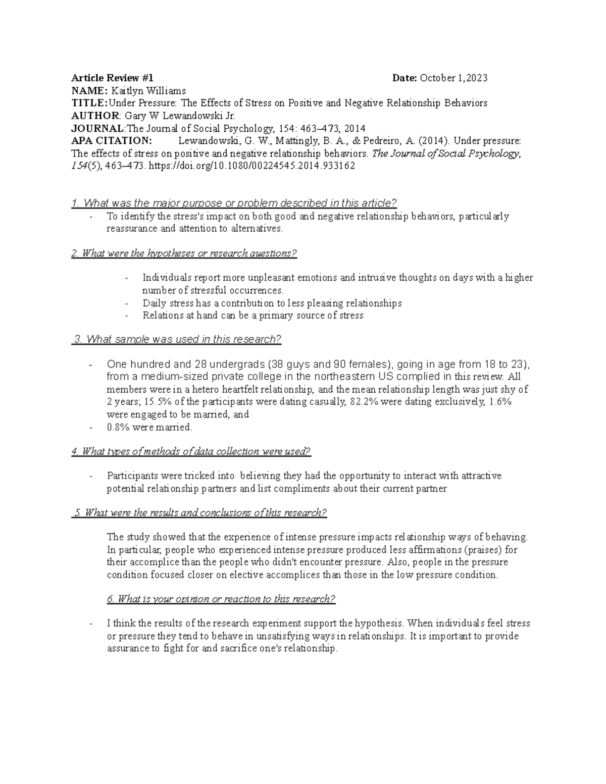 ASU - Article 1 Review - Read and answer questions - Article Review #1 ...