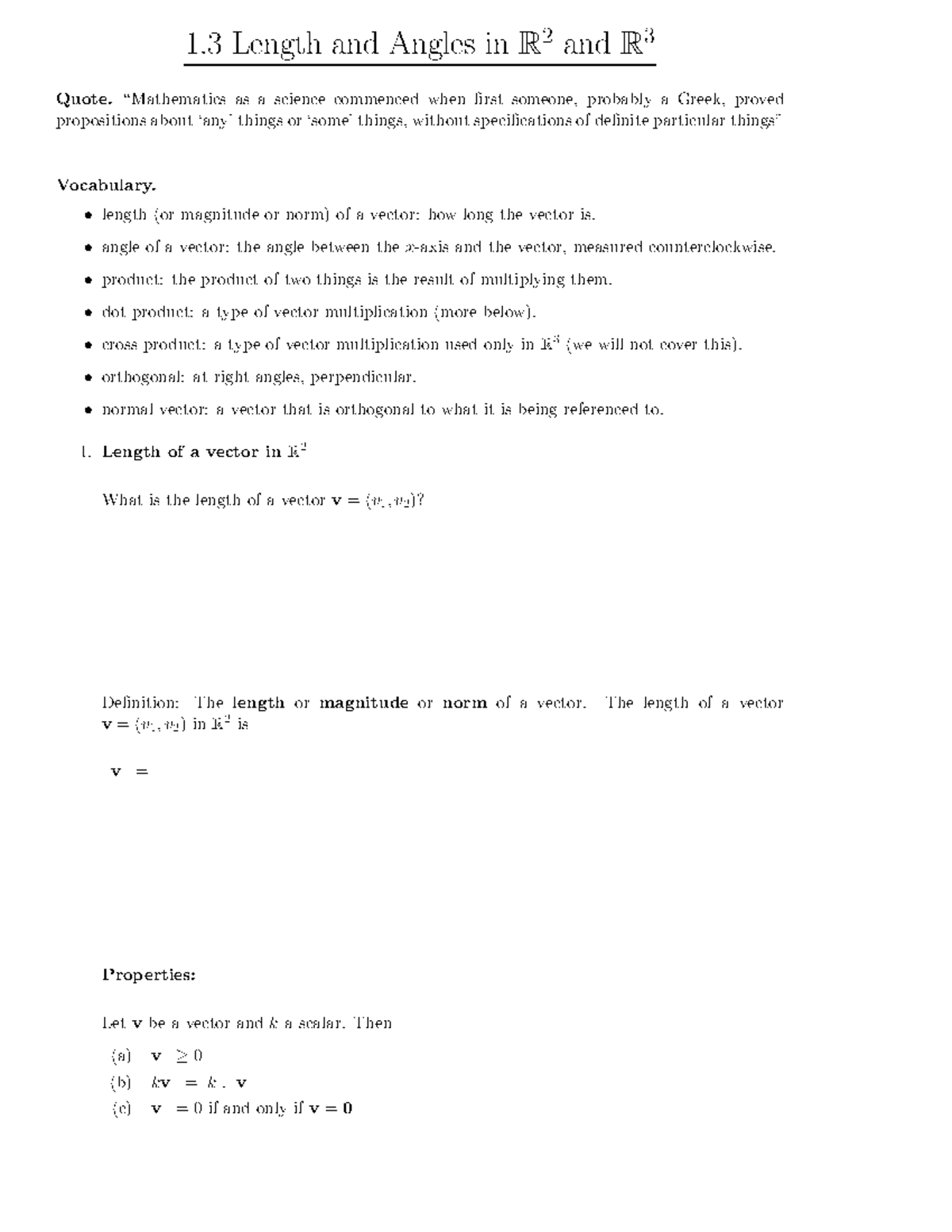 Sec 1.3 Length and Angles in R2 and R3 - MATH 232 - SFU - Studocu