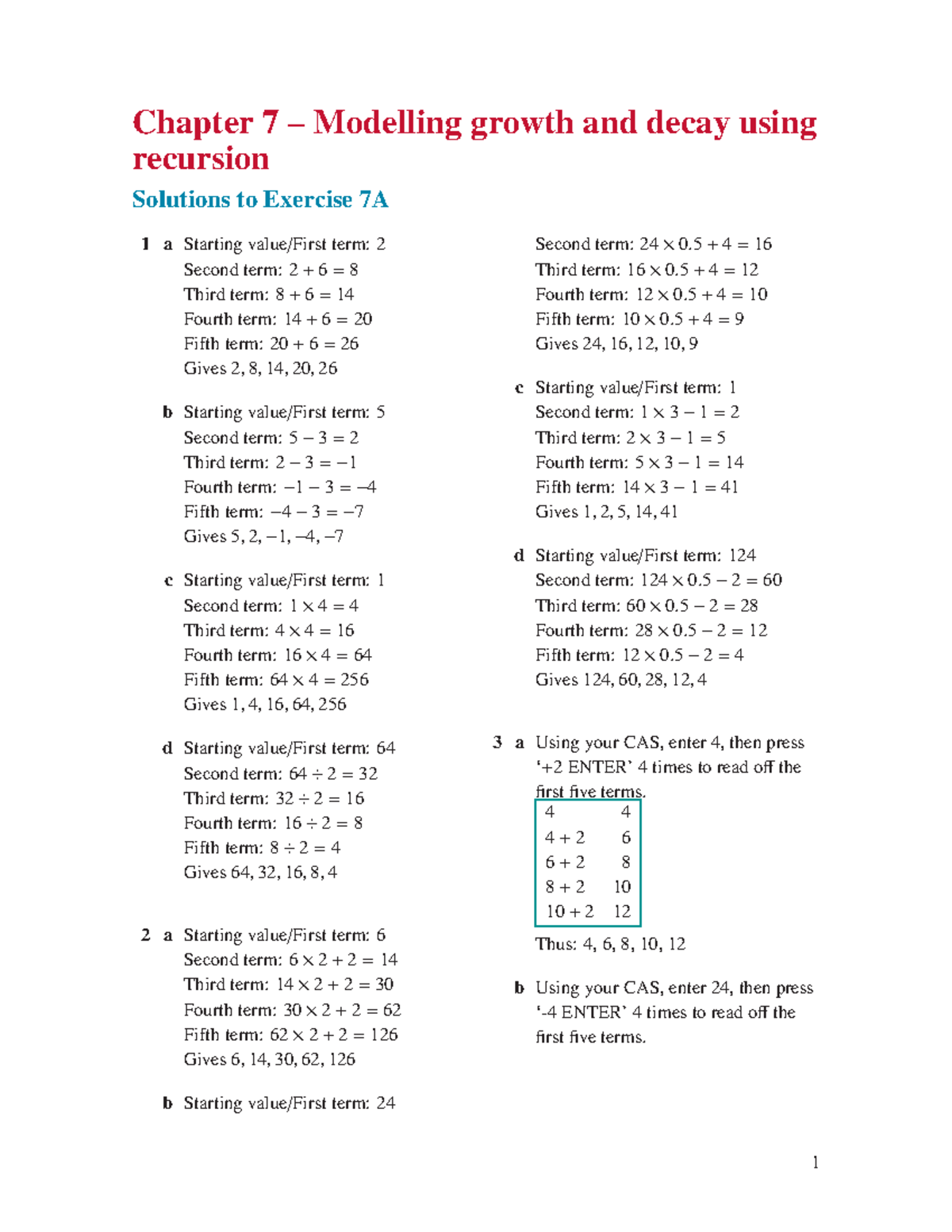 Chapter-7-Worked-Solutions - Chapter 7 – Modelling growth and decay using recursion 3 a Using ...