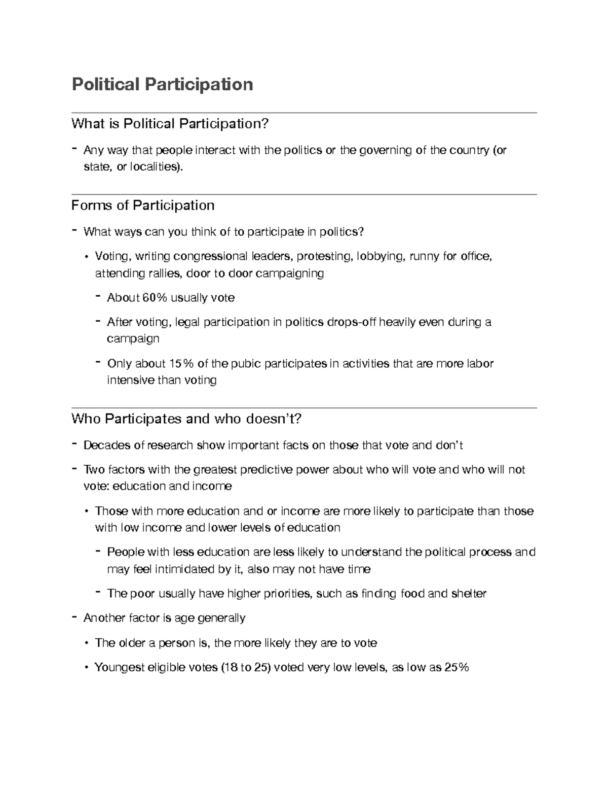 Lecture 9 - Political Participation What is Political Participation ...