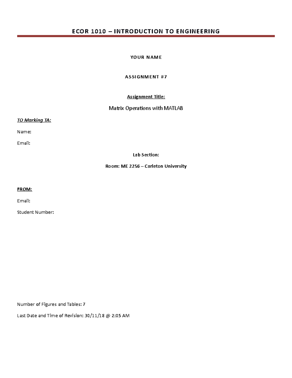 Lab 7 Ecor 1010 Lab 7 Uses Matlab This Got A 1010 Ecor 1010 Introduction To Engineering