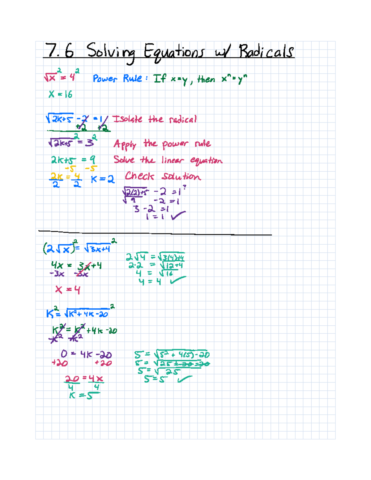 7.6 Solving Equations with Radicals - 7 Solving Equations w Radicals F ...