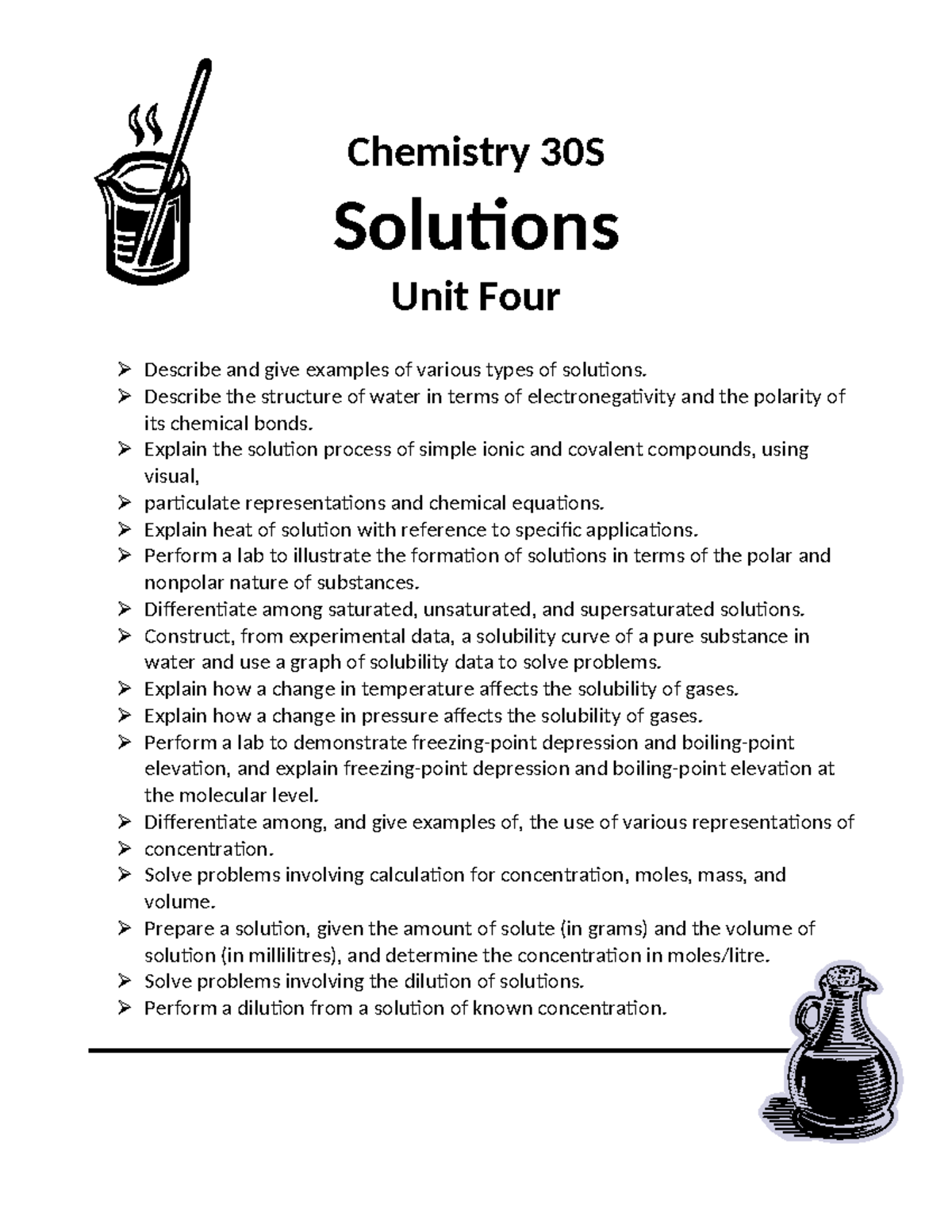 1b - Chemistry. - Chemistry 30S Solutions Unit Four Describe and give ...