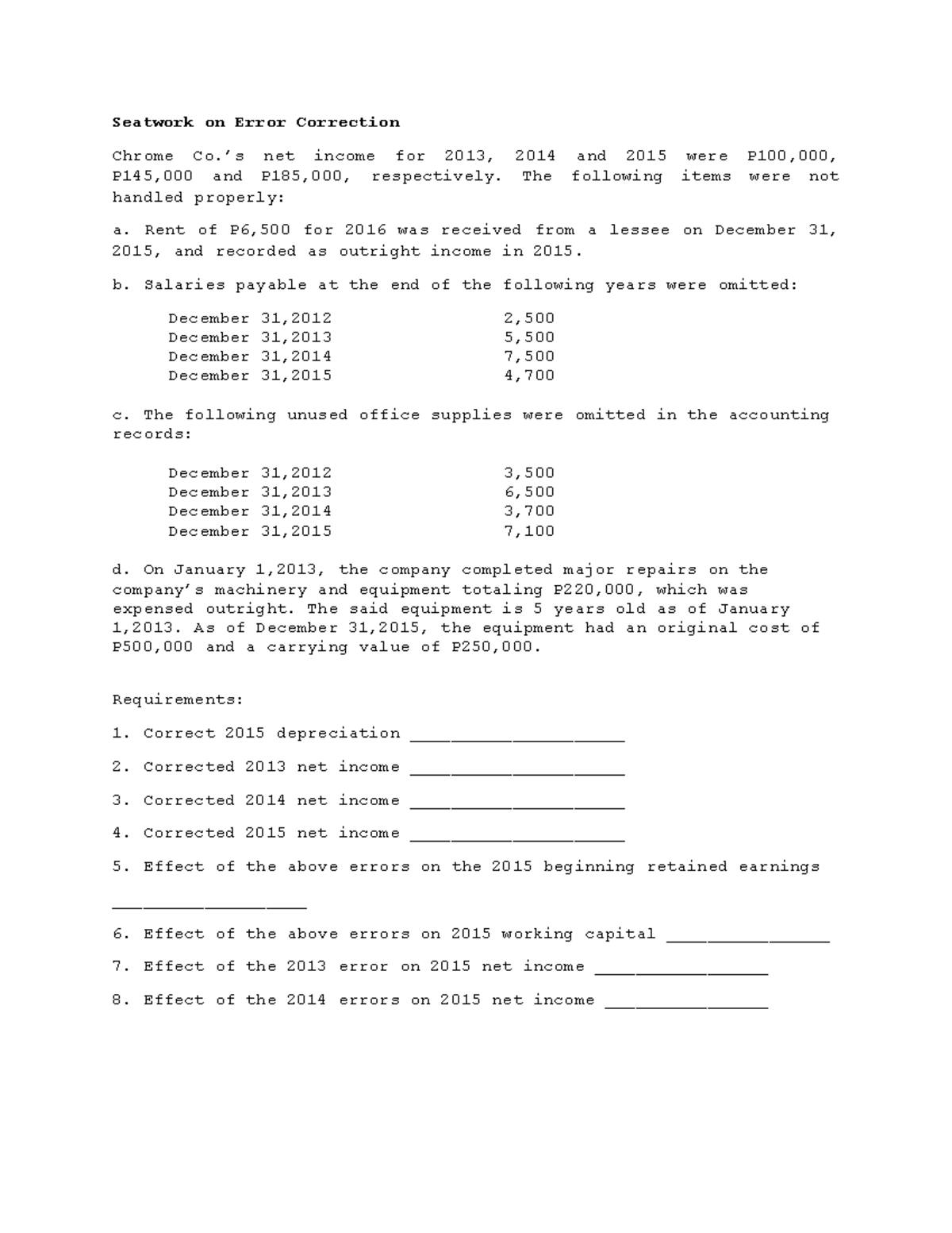 Seatwork on Error Correction - Seatwork on Error Correction Chrome Co ...