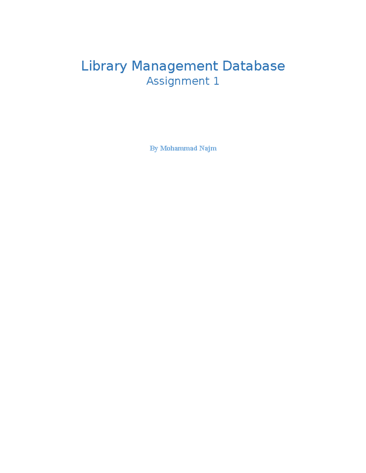 Library Management Database - Library Management Database Assignment 1 ...