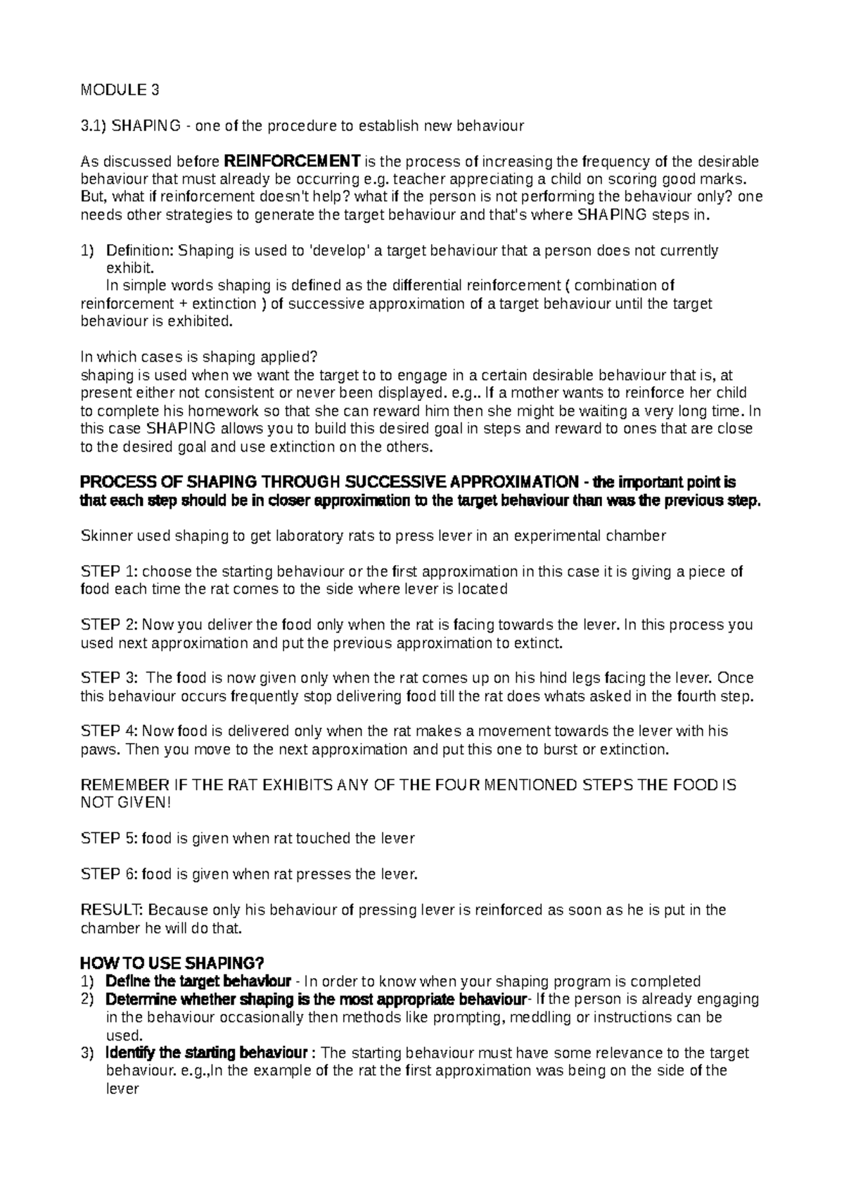 ABA Module 3 - Notes for exams - MODULE 3 SHAPING - one of the ...
