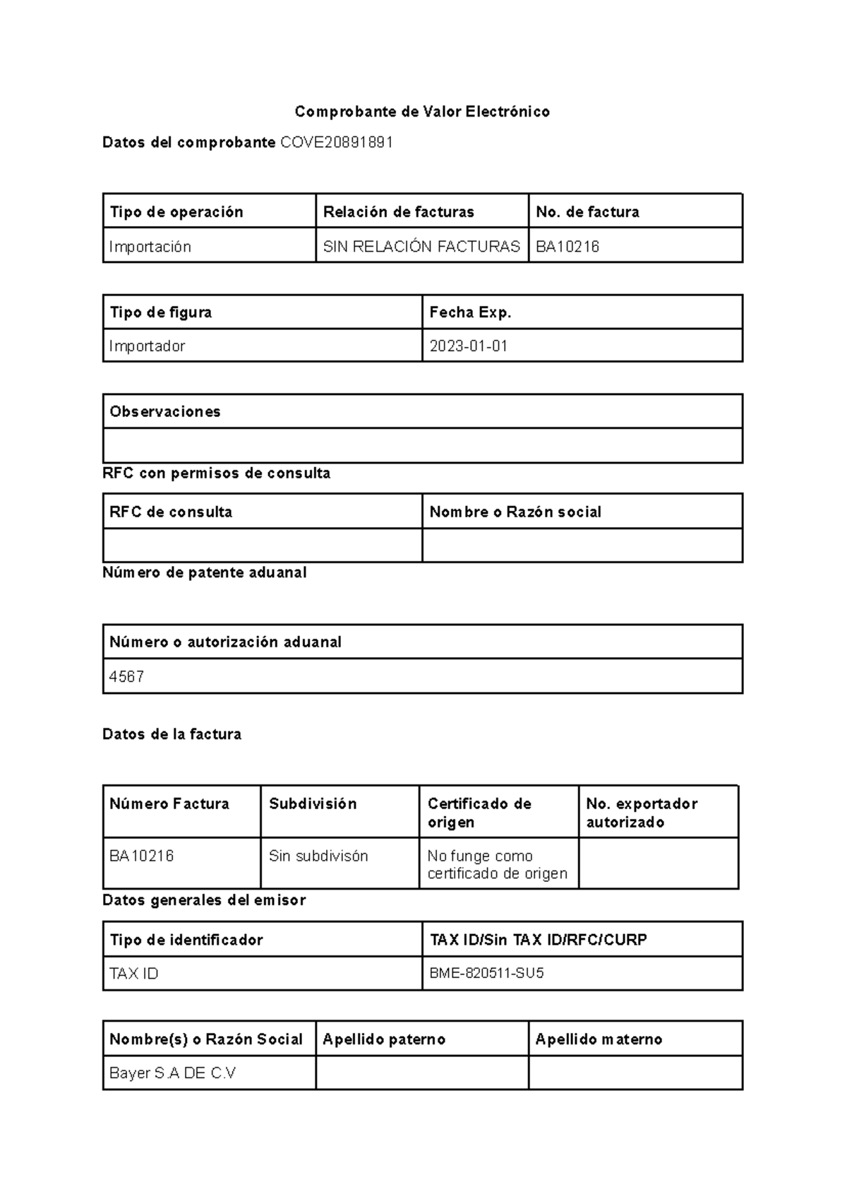 Ejemplo - COVE Bayer - DOCUMENTO - Comprobante de Valor Electrónico ...