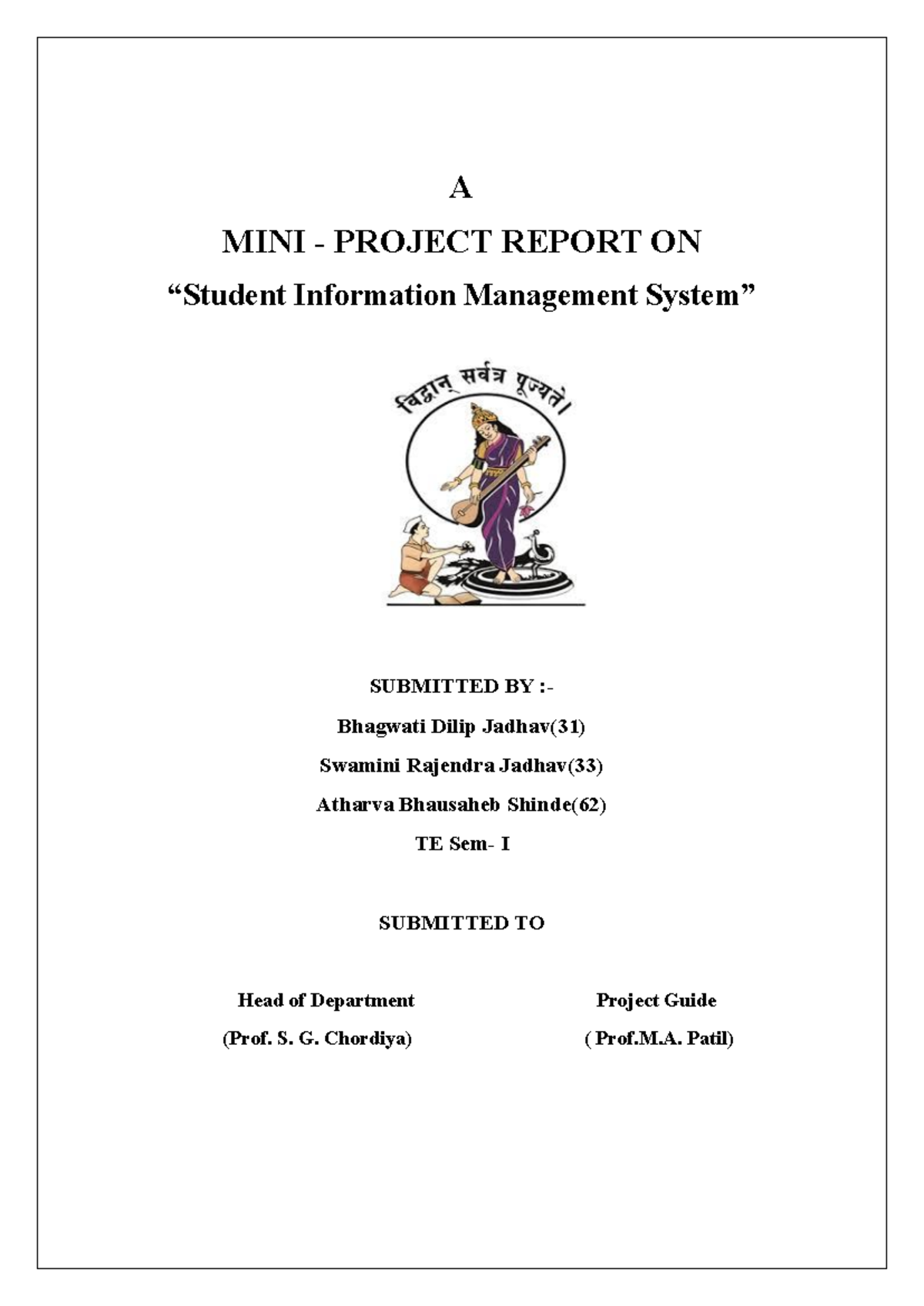 DBMS MINI Project REP - A MINI - PROJECT REPORT ON “Student Information Management System ...